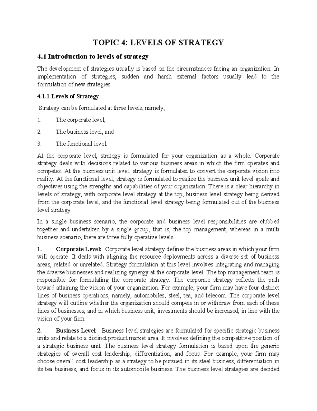 Topic 4 - Levels of Strategy - TOPIC 4: LEVELS OF STRATEGY 4 ...