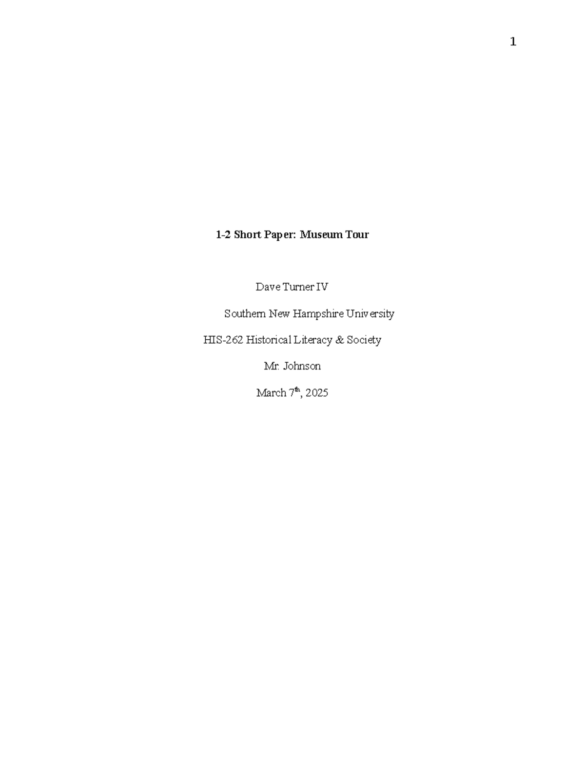 His 1-2 short paper: reflections on museum tours and artifacts - Studocu