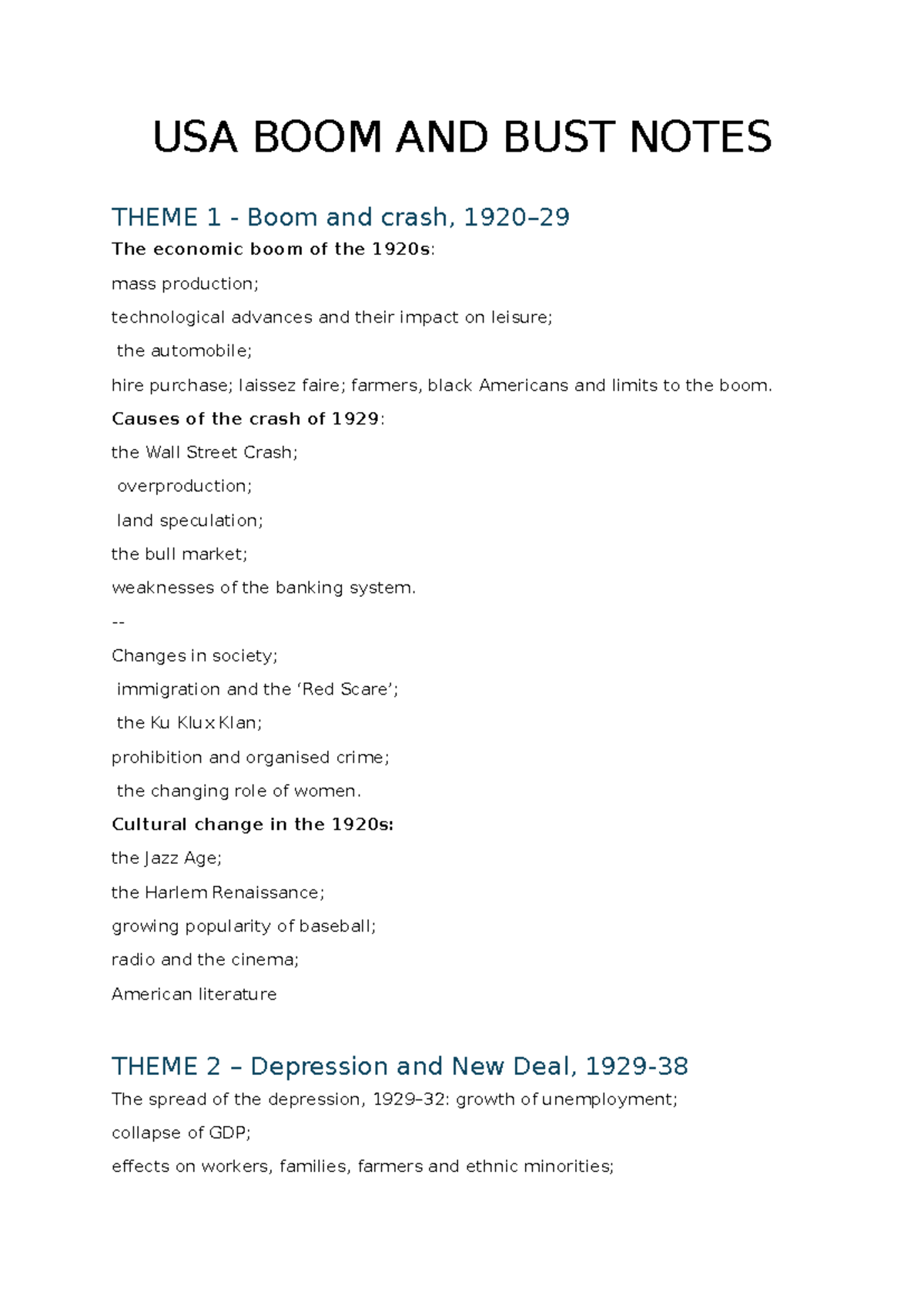USA BOOM AND BUST Notes: Economic Changes 1920-1945 Overview - Studocu