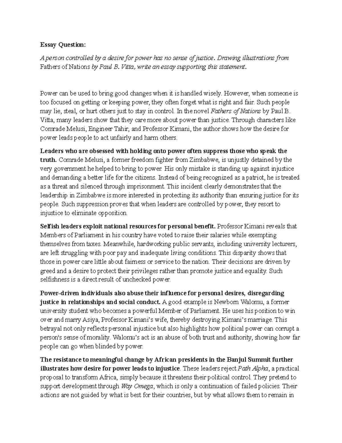 Fathers of Nations Essay: Power, Justice, and Political Corruption ...