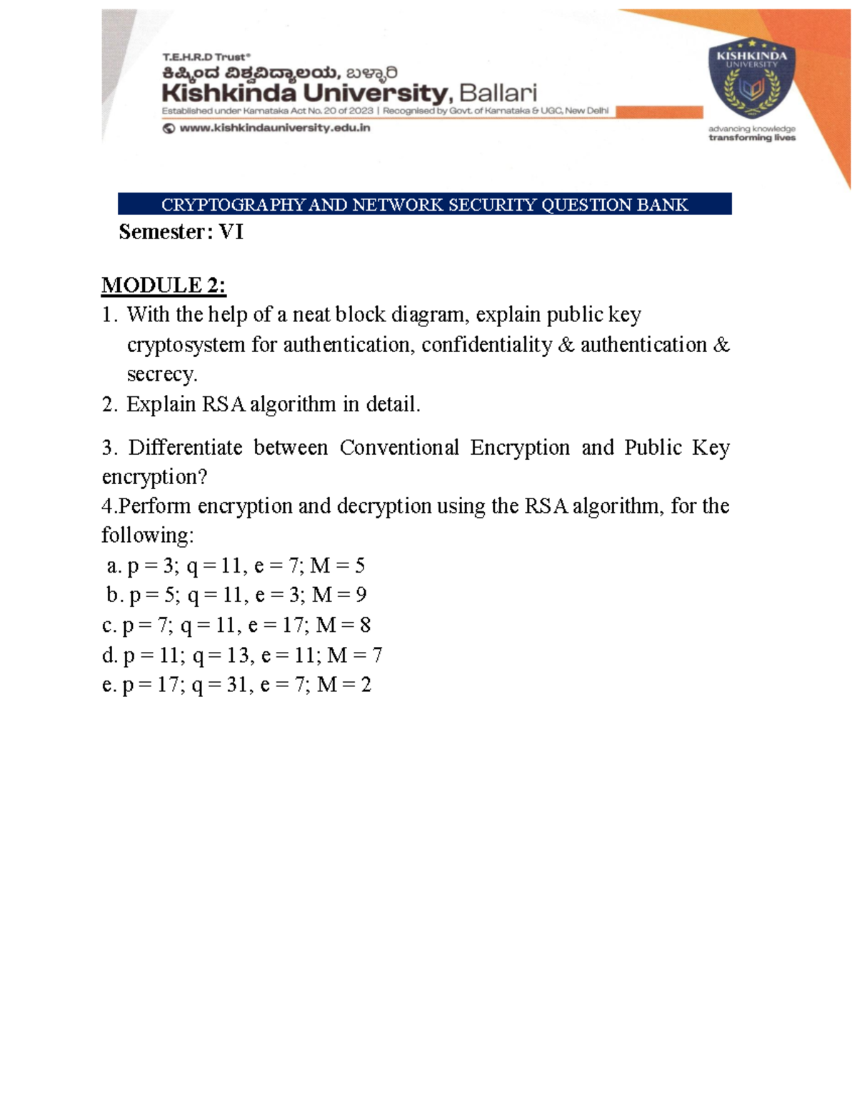 CNS Module 2 QB - CRYPTOGRAPHY AND NETWORK SECURITY QUESTION BANK ...