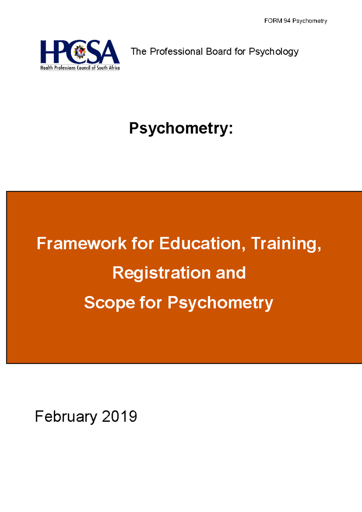 Framework for Educational Training and Registration in Psychometry ...