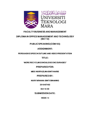 COM165 CASE Study - UNIVERSITI TEKNOLOGI MARA (UiTM) PAHANG BRANCH, CAMPUS JENGKA FACULTY OF ...