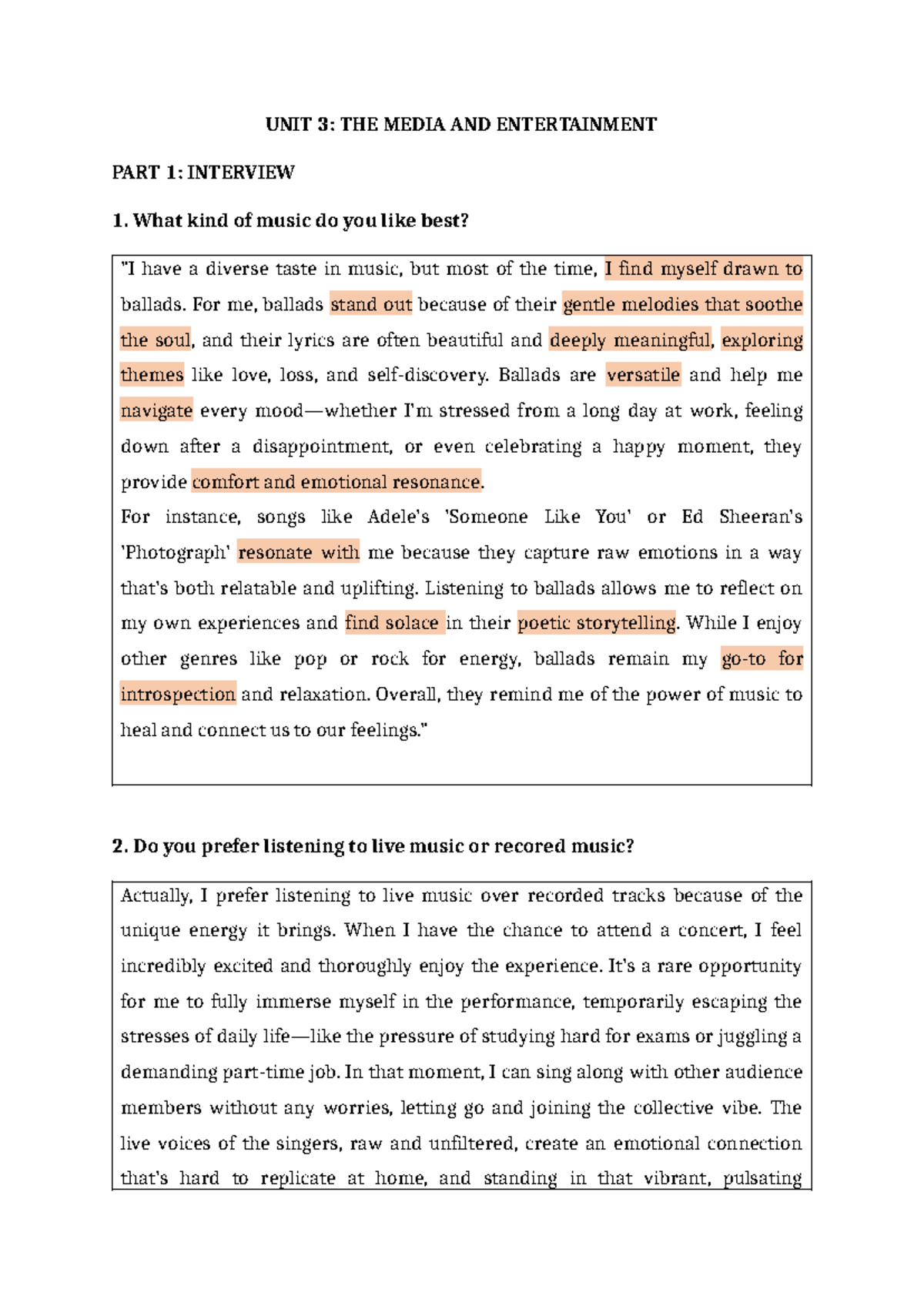 UNIT 3: THE MEDIA AND ENTERTAINMENT - INTERVIEW INSIGHTS - Studocu