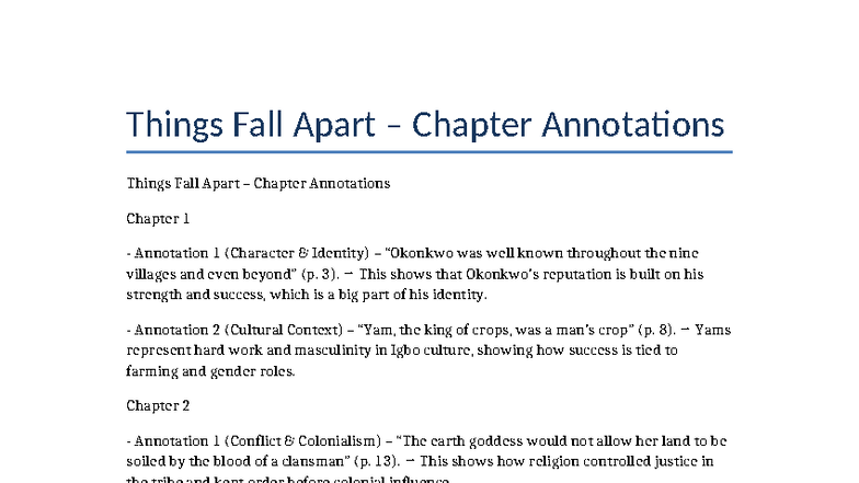 Things Fall Apart (ENG 101) Chapter Annotations and Insights - Studocu