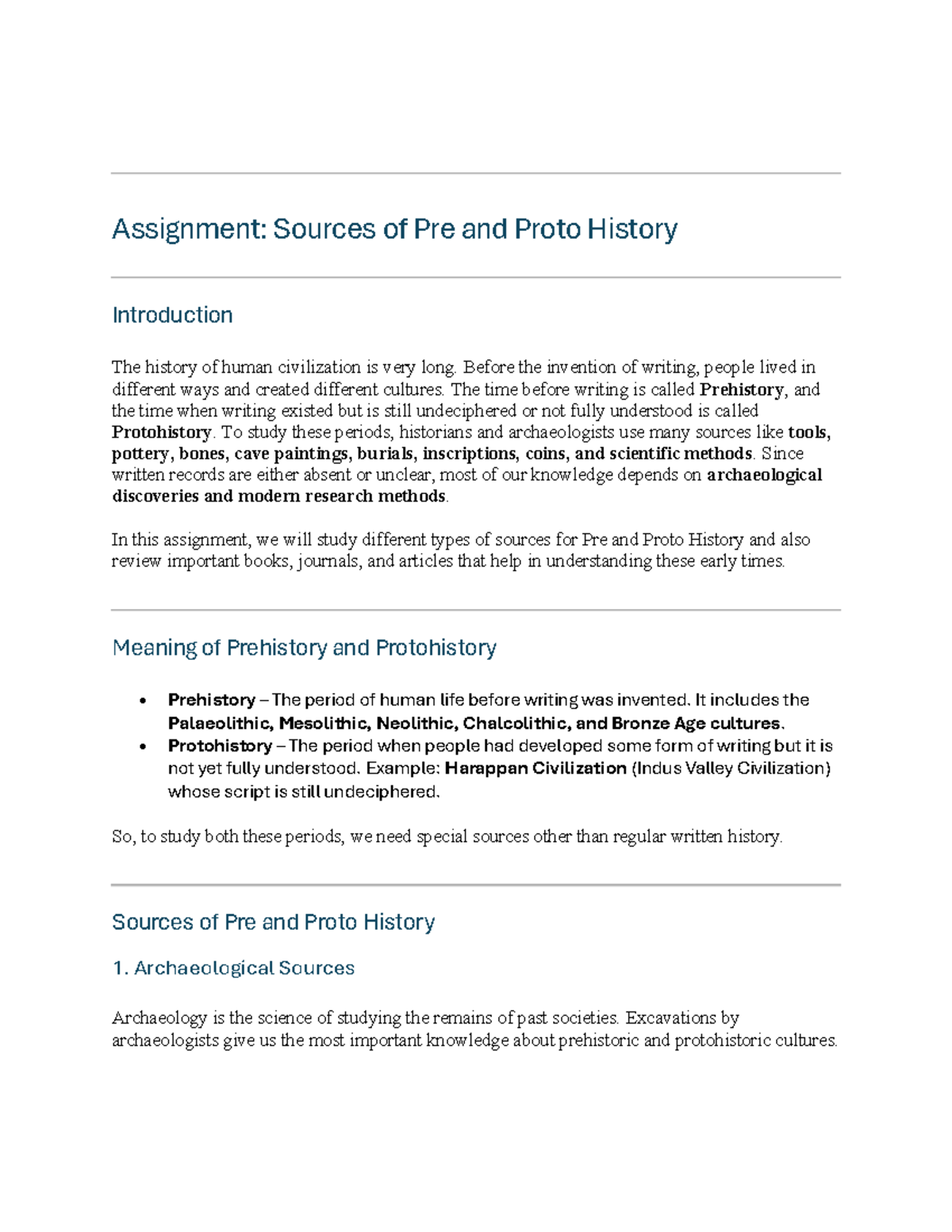 Assignment: Exploring Sources of Pre and Proto History - Studocu