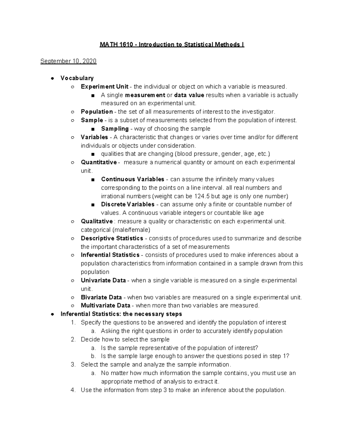 MATH 1610 - Introduction to Statistical Methods - A single measurement ...
