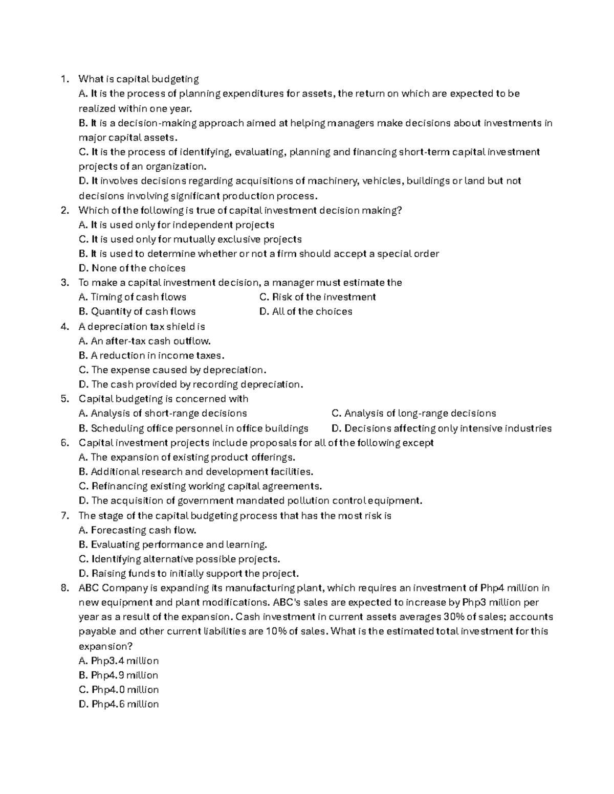 PSY 002 Capital Budgeting Activity 1 Study Notes - Studocu