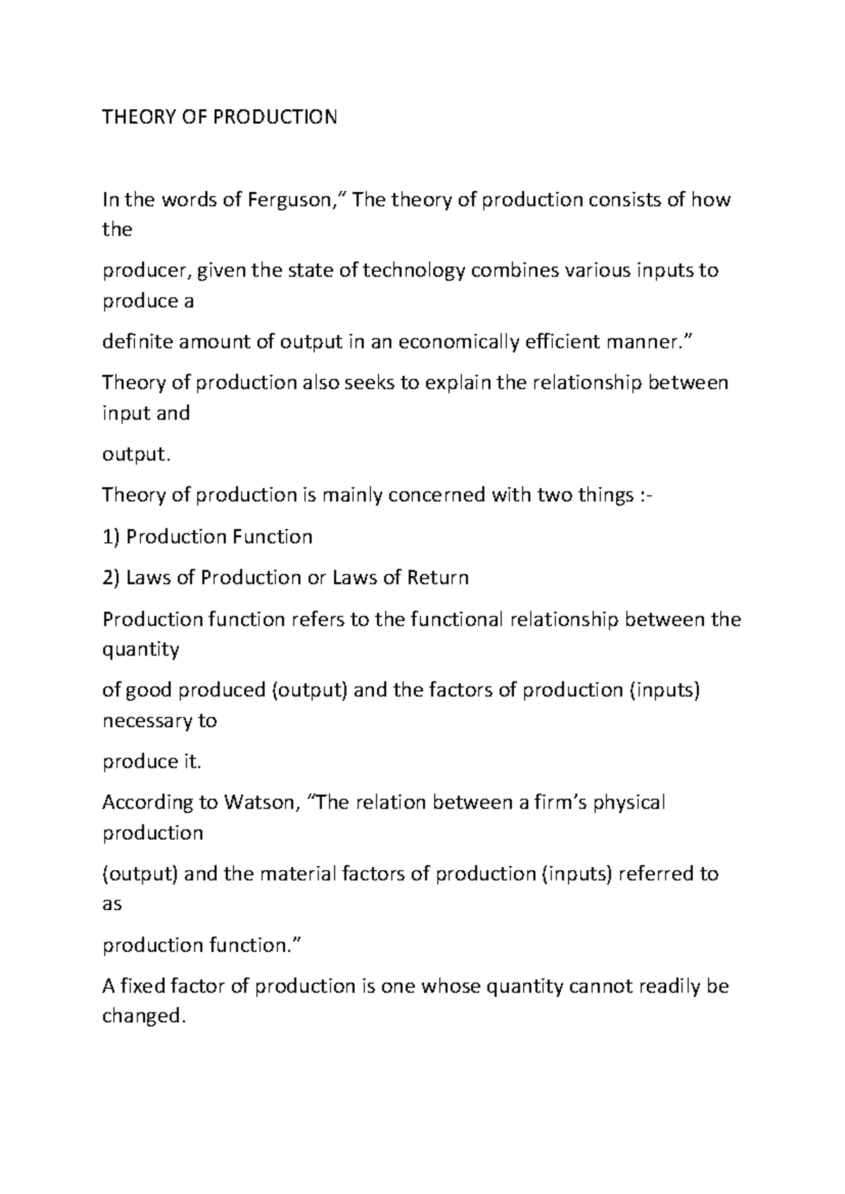 Theory Of Production Notes
