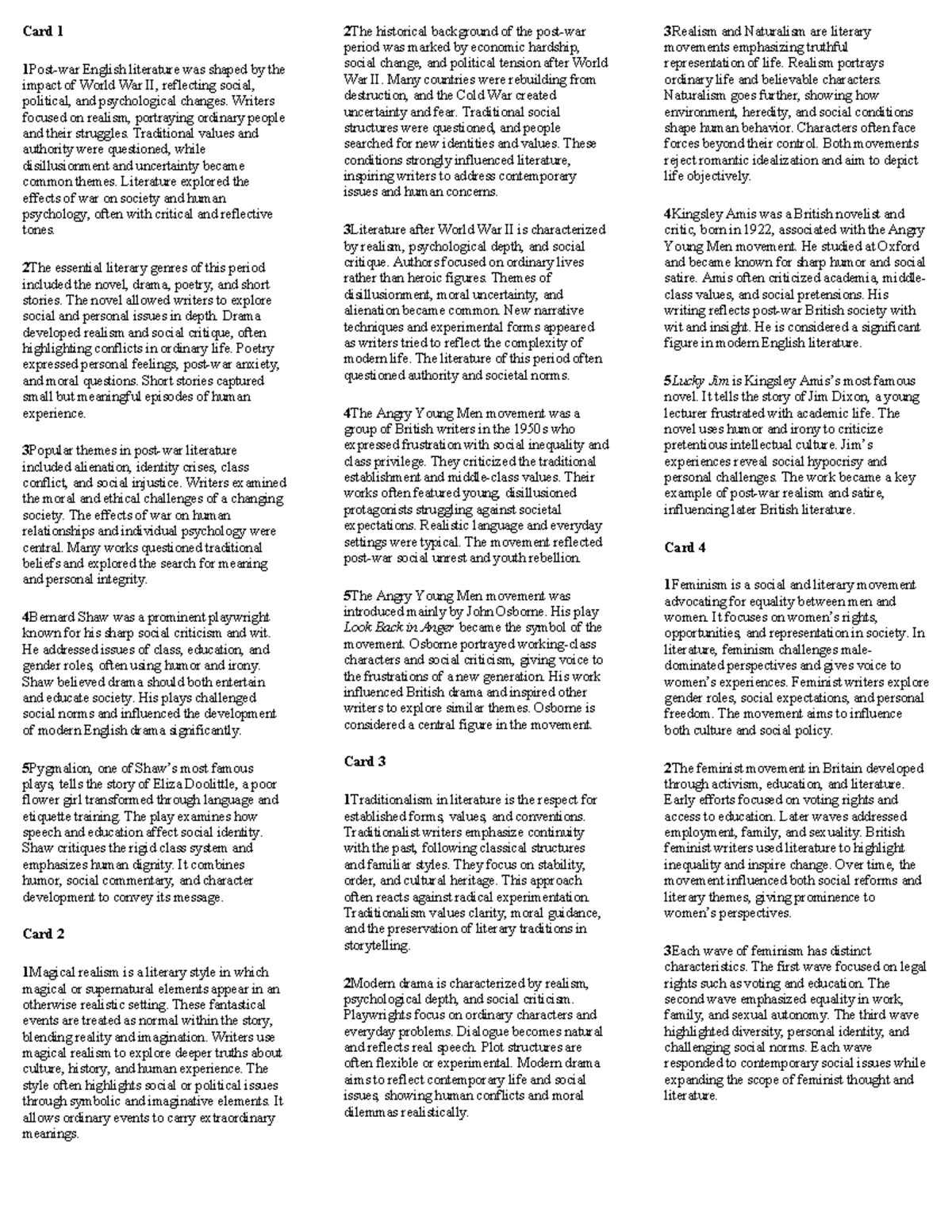 TUMA Shpargalka: Summary of Key Themes in English Literature - Studocu