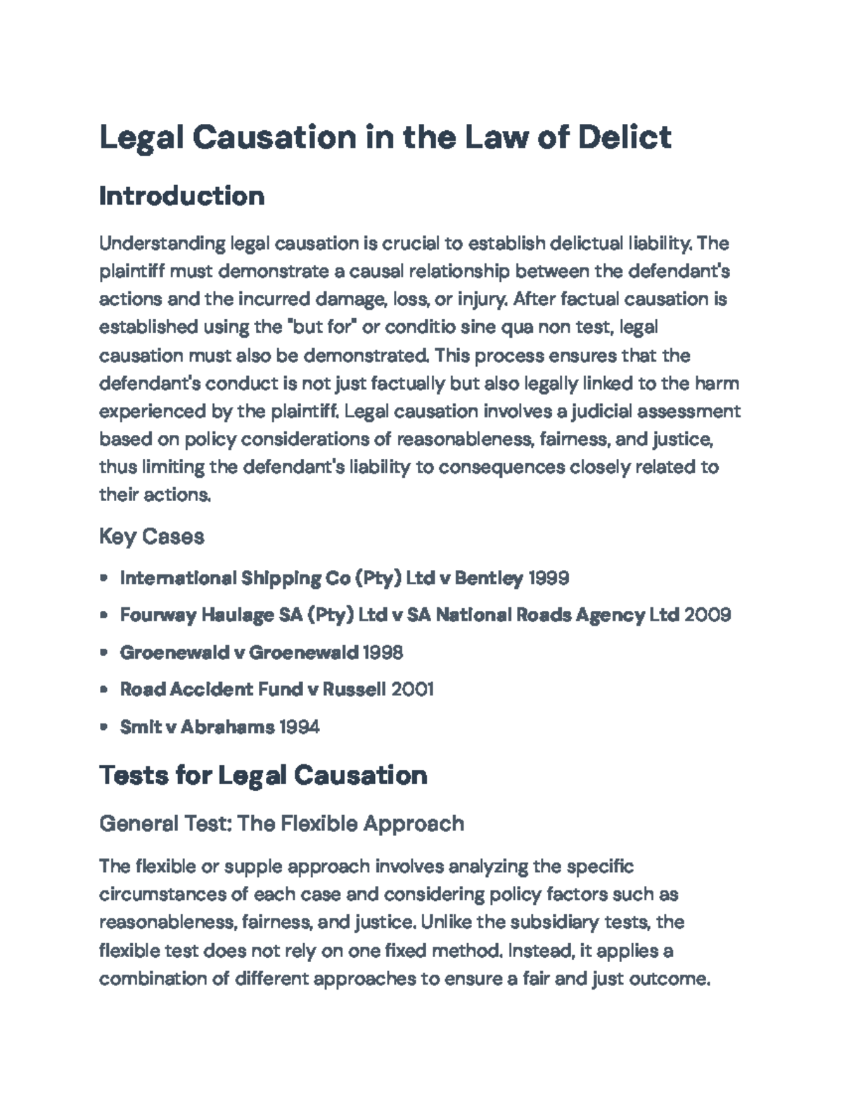 Legal Causation in Delict: Principles and Key Tests - Legal Causation ...