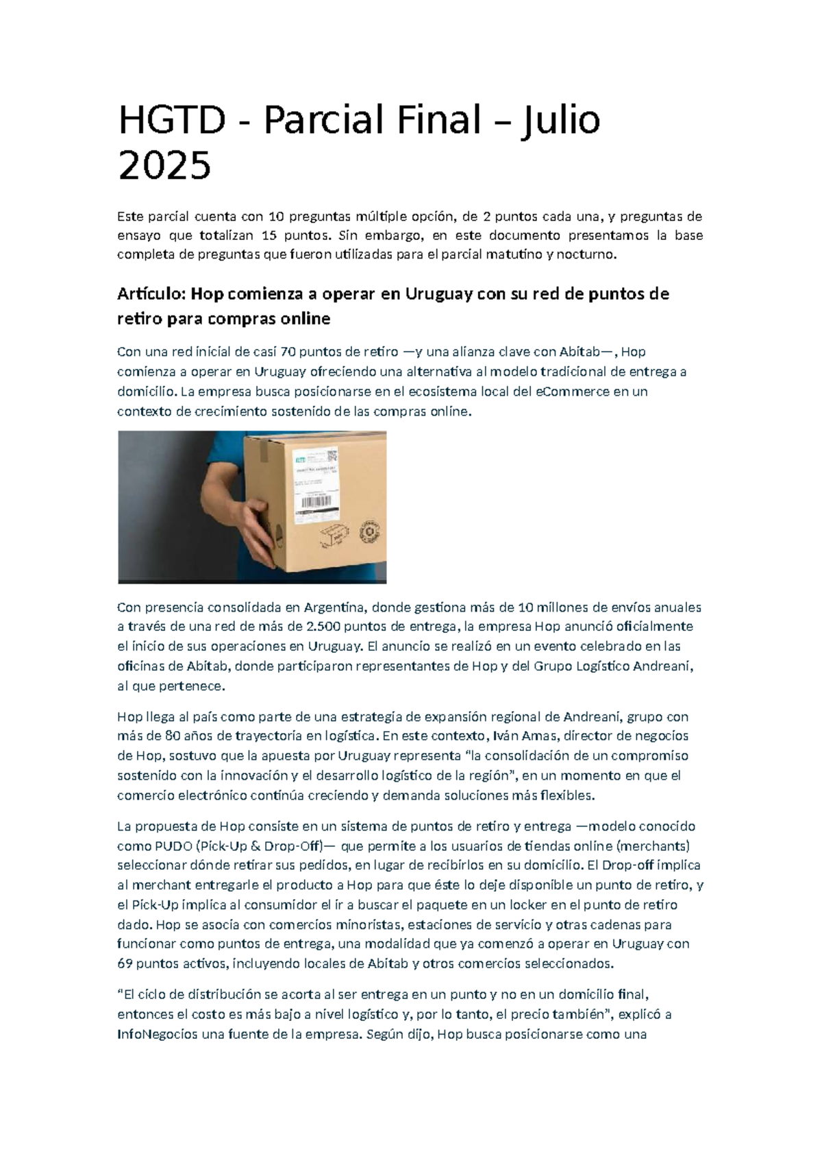 HGTD - Parcial Final 2025: Preguntas y Requerimientos de Hop - Studocu