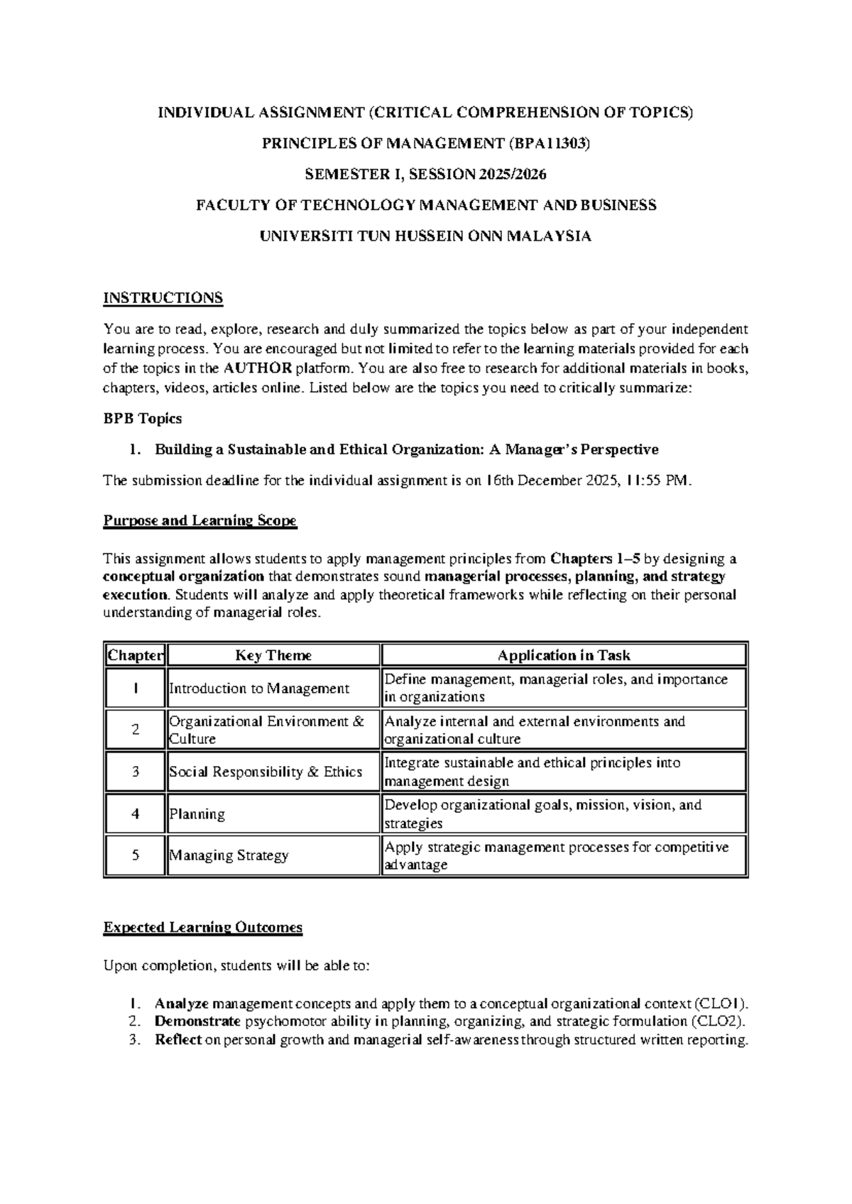 BPA11303 Individual Assignment: Critical Comprehension of Management ...