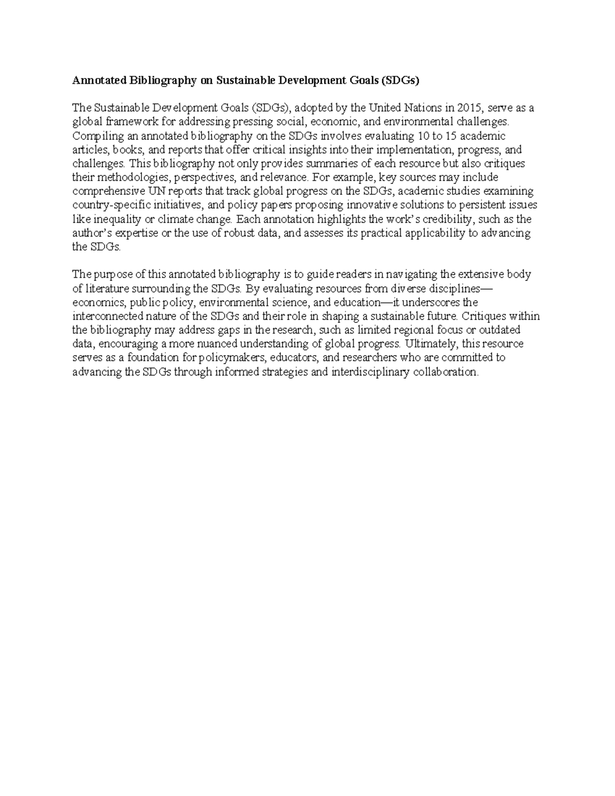 FILE 4 Annotated Bibliography on Sustainable Development Goals (SDGs ...