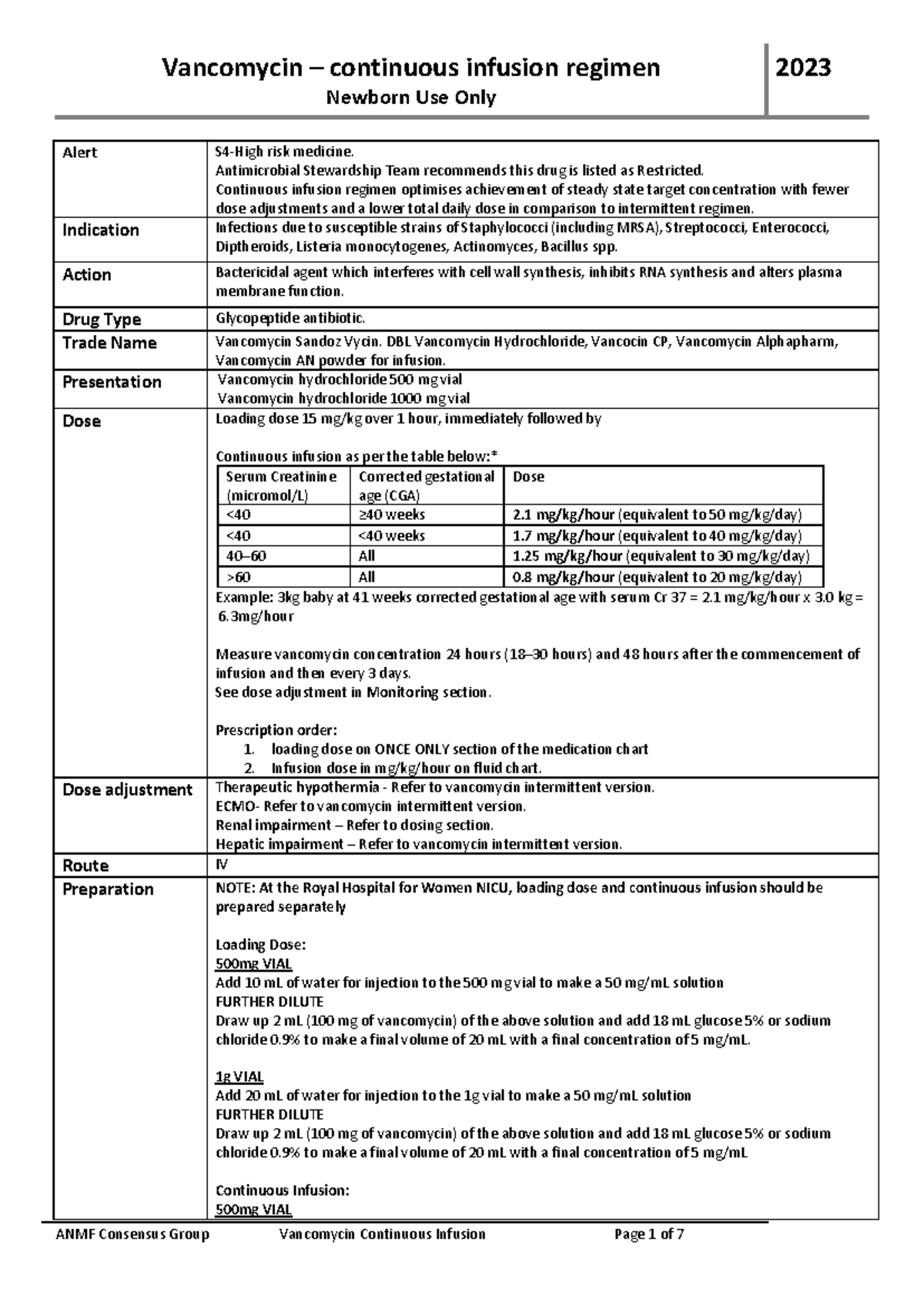 Vancomycin Continuous Infusion Regimen for Newborns - ANMF 2023 - Studocu