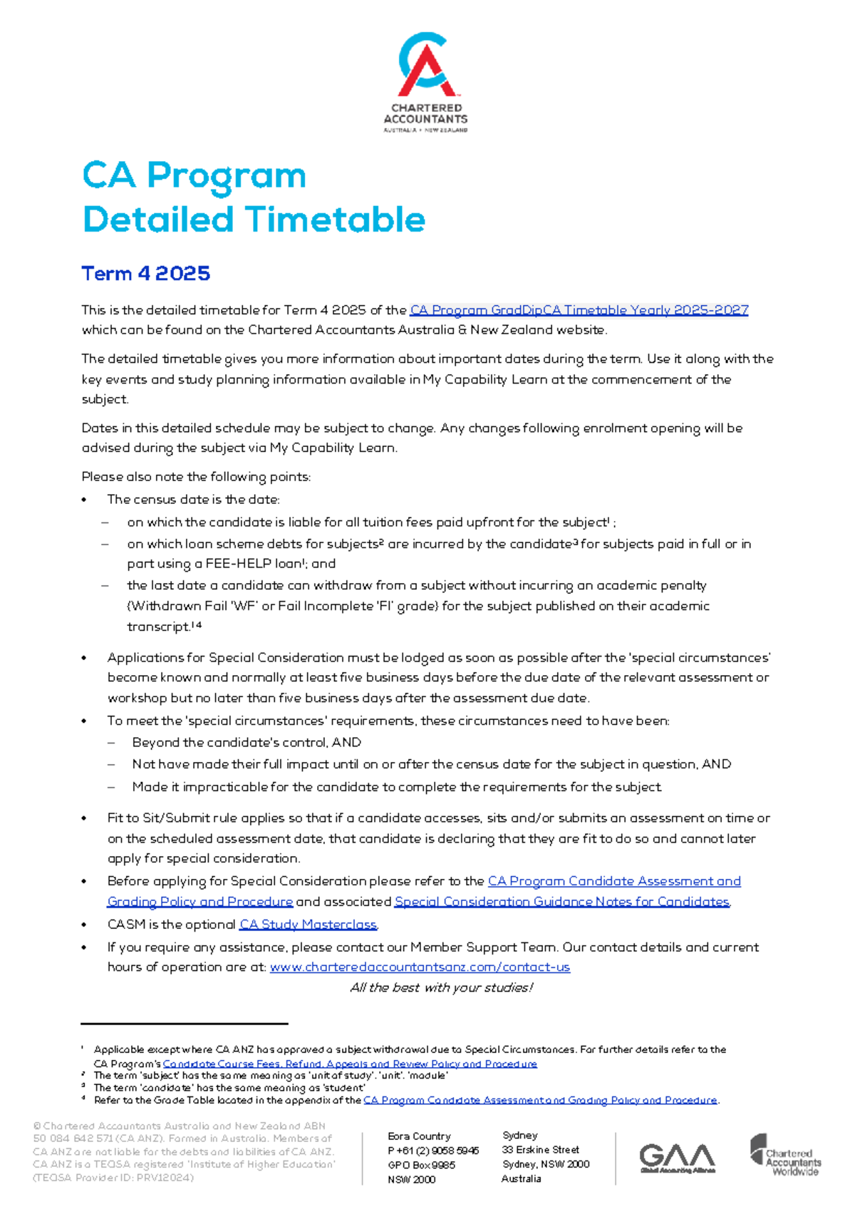 CA Program Detailed Timetable for Term 4 2025 (GradDipCA) - Studocu