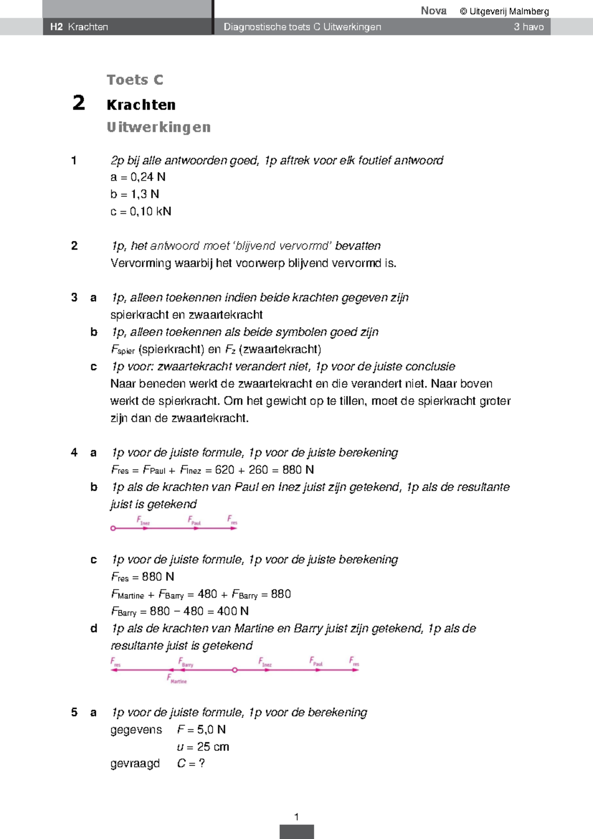 H2 Krachten Diagnostische Toets-C Uitwerkingen 3 Havo - Studeersnel