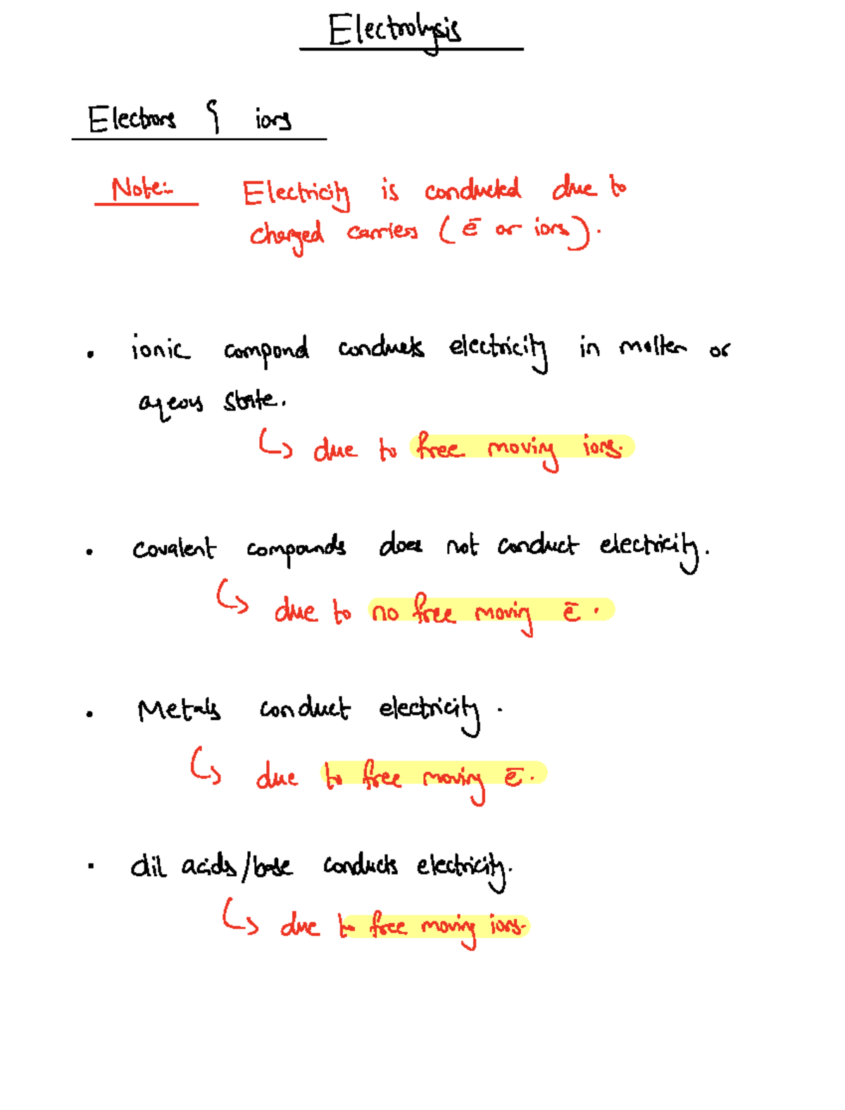 Electrolysis OL - Practice Material for Electricity and Ions - Studocu