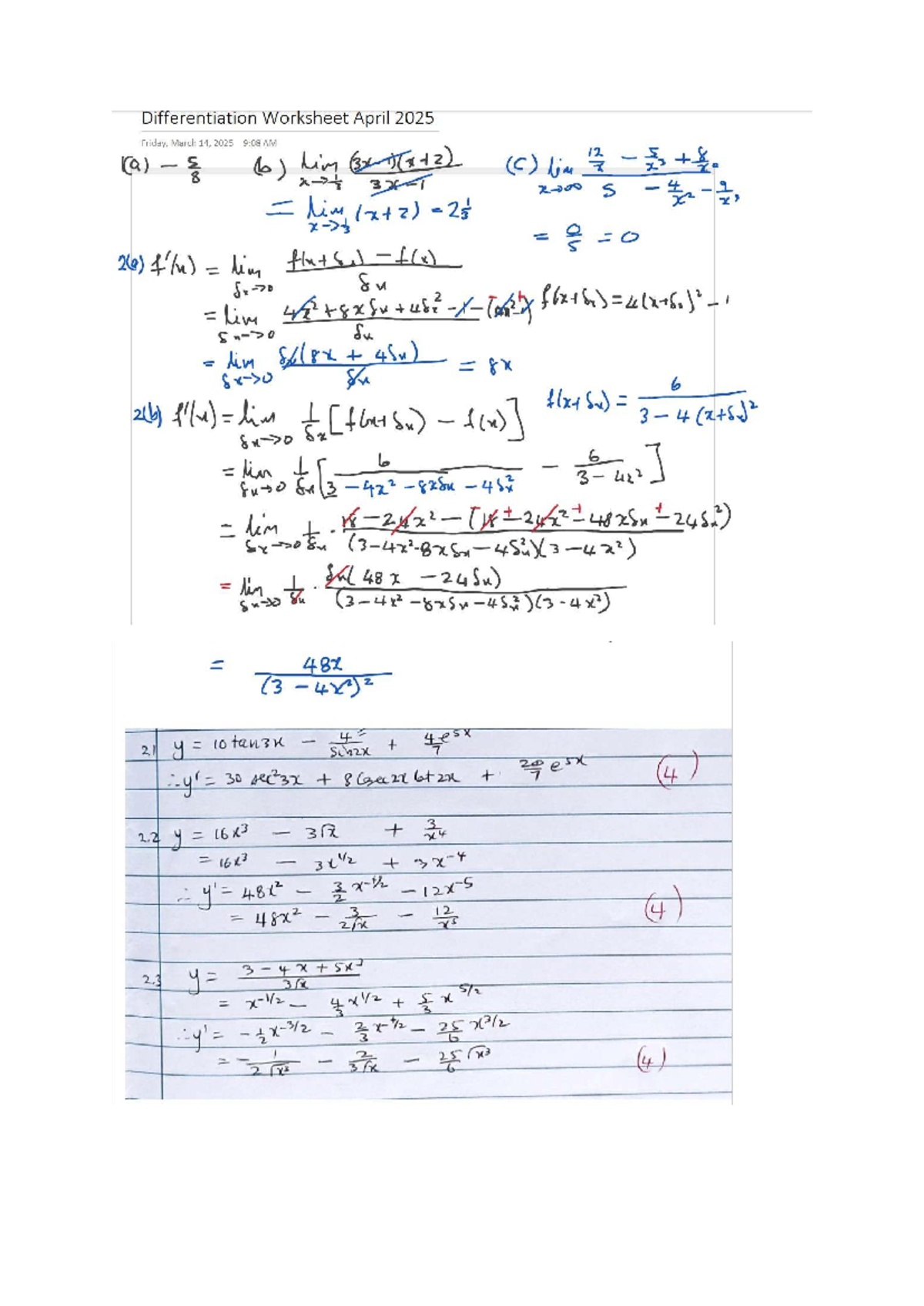 Differentiation Worksheet - April 2025 Memo - Course Code: MATH101 ...