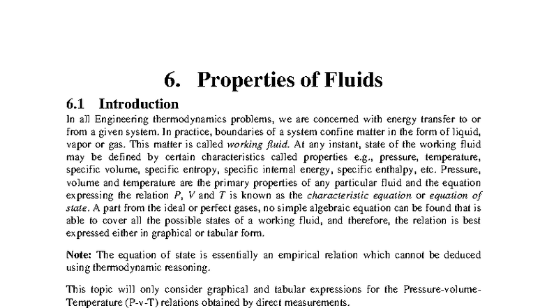 EMG 2206 - Chapter 6 - THERMODYNAMICS - 6. Properties of Fluids 6 ...