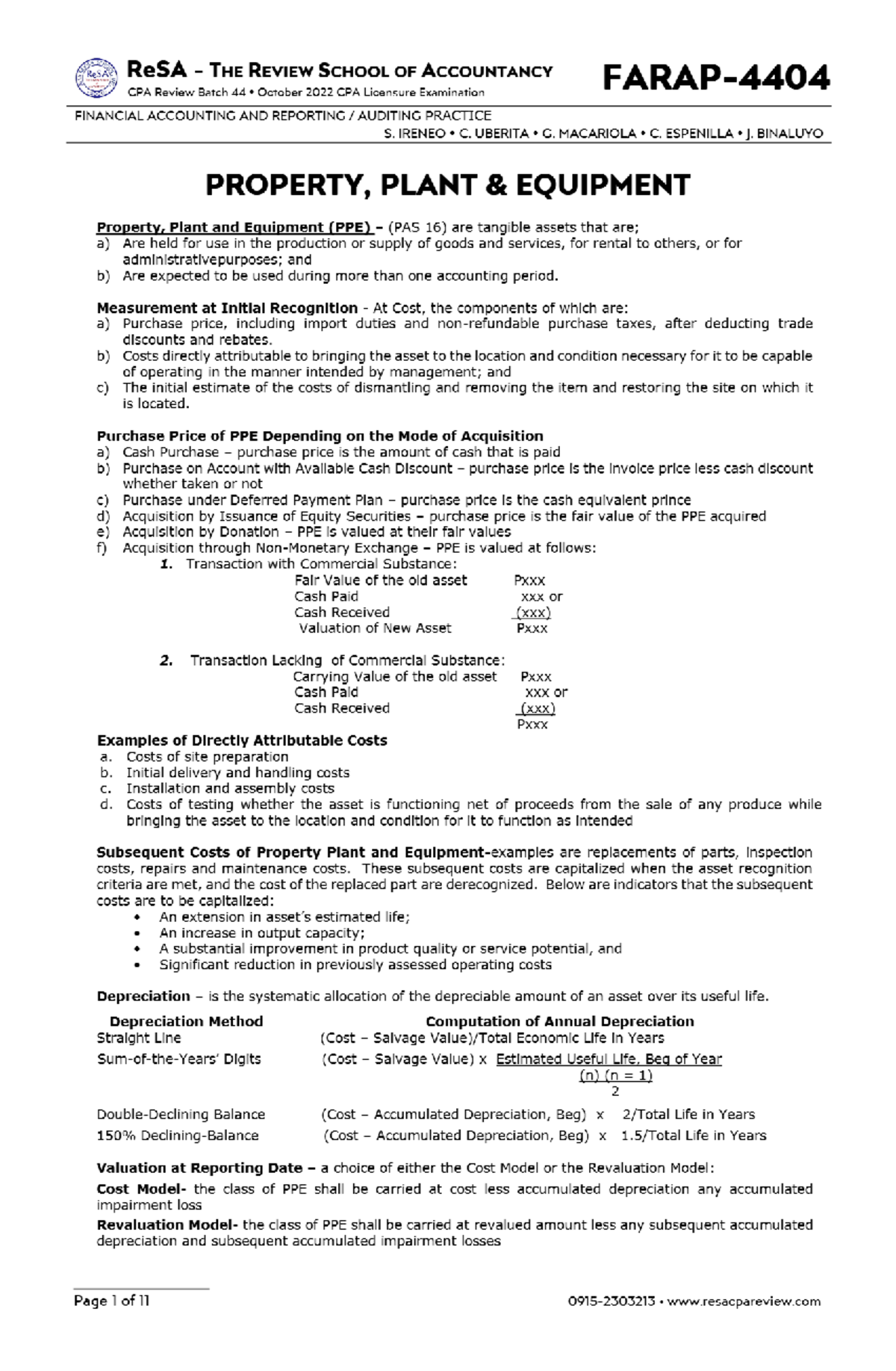 ReSA F A RAP Property, Plant and Equipment Overview and Key Concepts ...