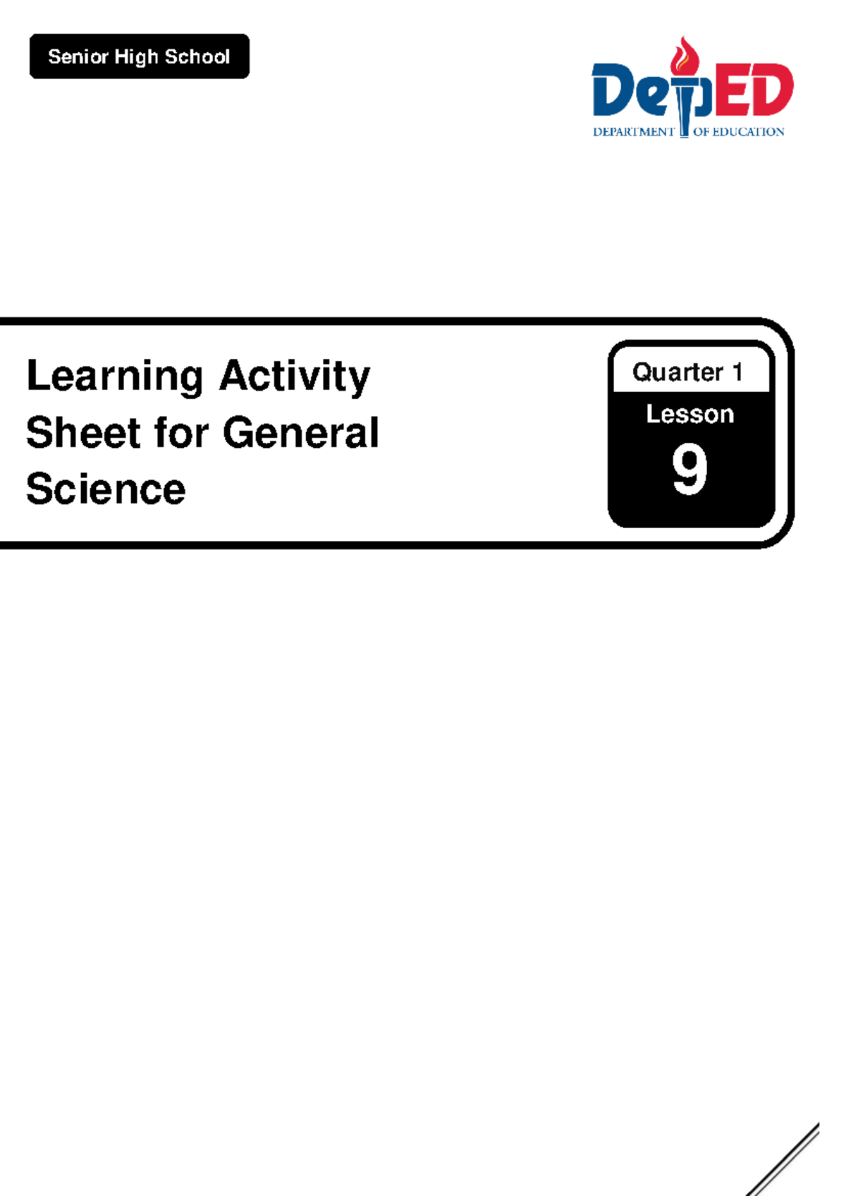 SHS GS Q1 LAS LE9 - General Science Learning Activity Sheet - Studocu