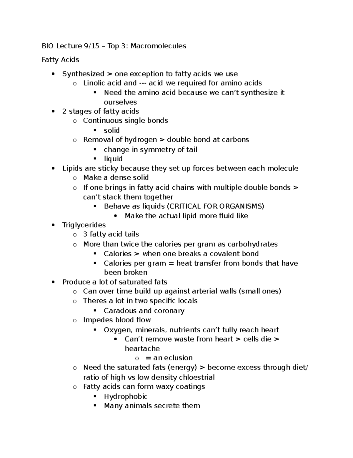 BIO Lecture Notes: Macromolecules & Lipids in Nutrition - Studocu