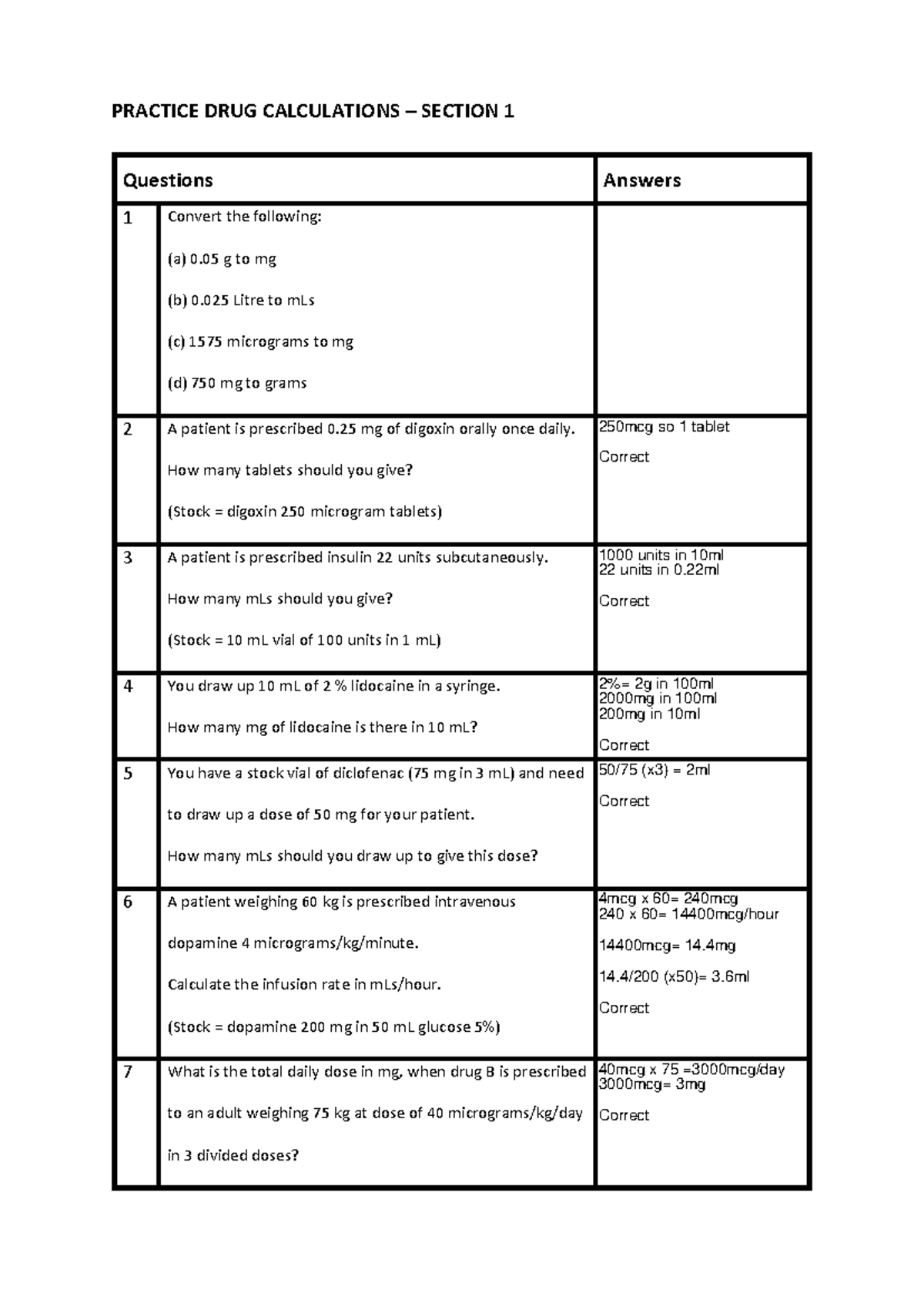 Practice Drug Calculations: Essential Math for Medication Dosing - Studocu