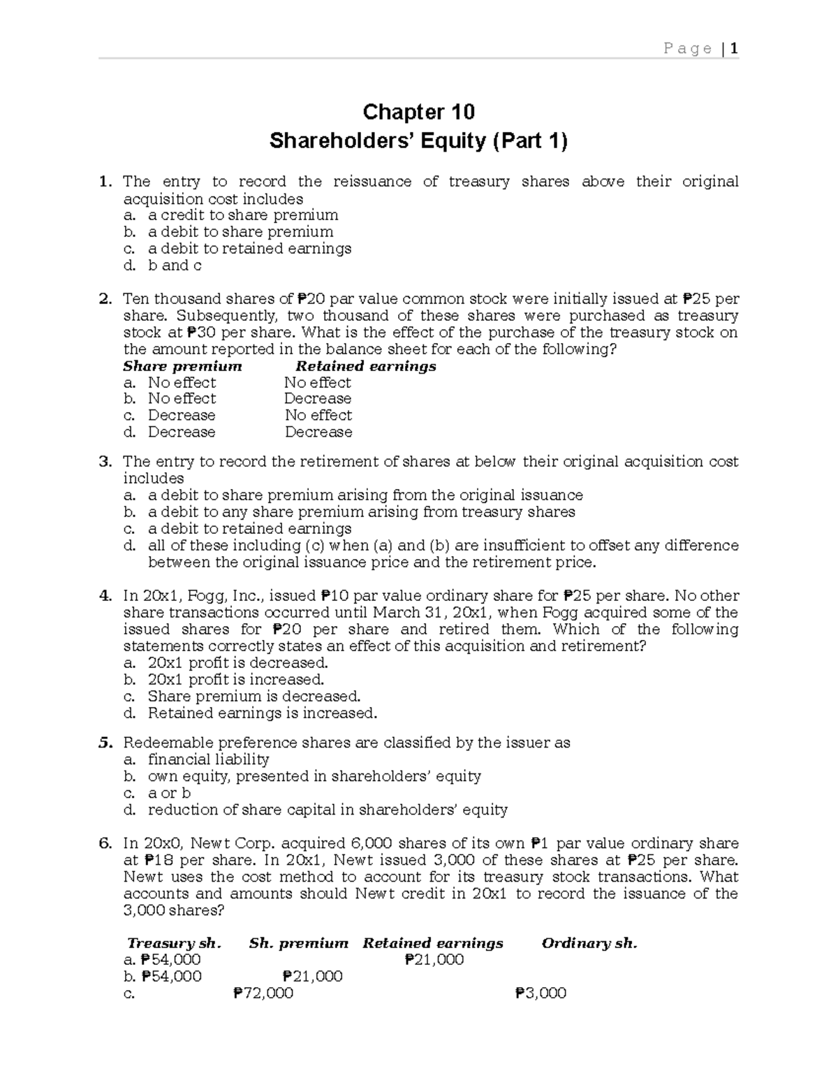 Chapter 10: Shareholders' Equity - Part 1 Study Guide - Studocu
