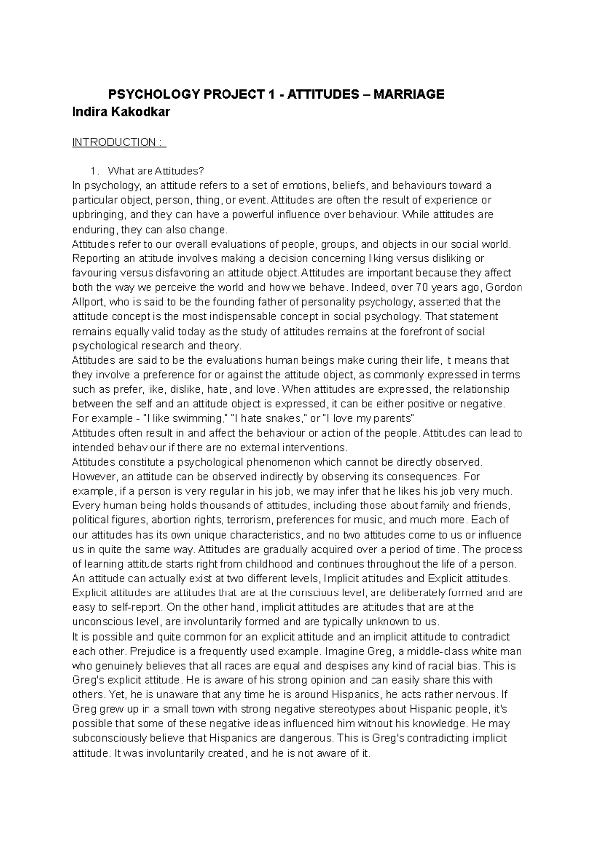 Psychology Project - Attitudes - PSYCHOLOGY PROJECT 1 - ATTITUDES ...