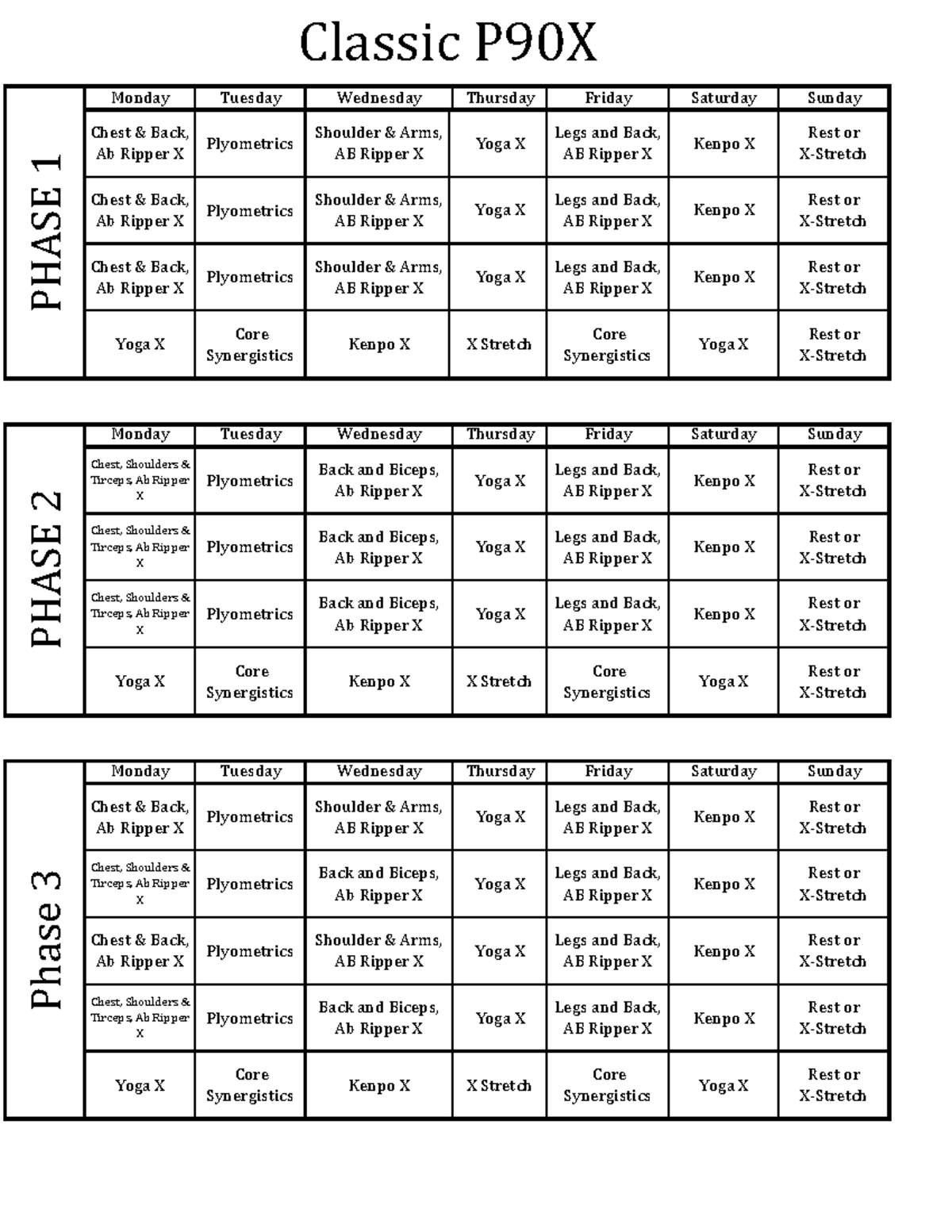 P90X Workout Schedule: Weekly Plan & Phases Overview - Studocu