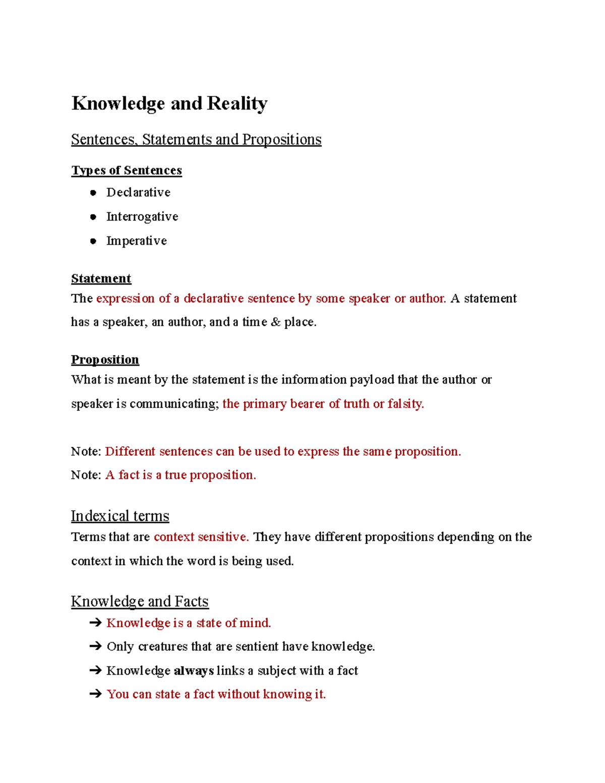 PHIL103 Lecture 1: Understanding Knowledge, Reality, and Propositions ...