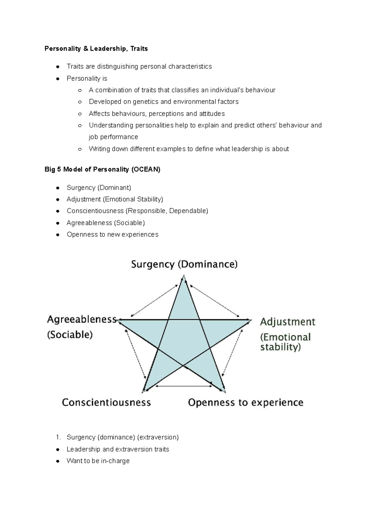 LTB 101: Personality Traits and Ethical Leadership Insights - Studocu
