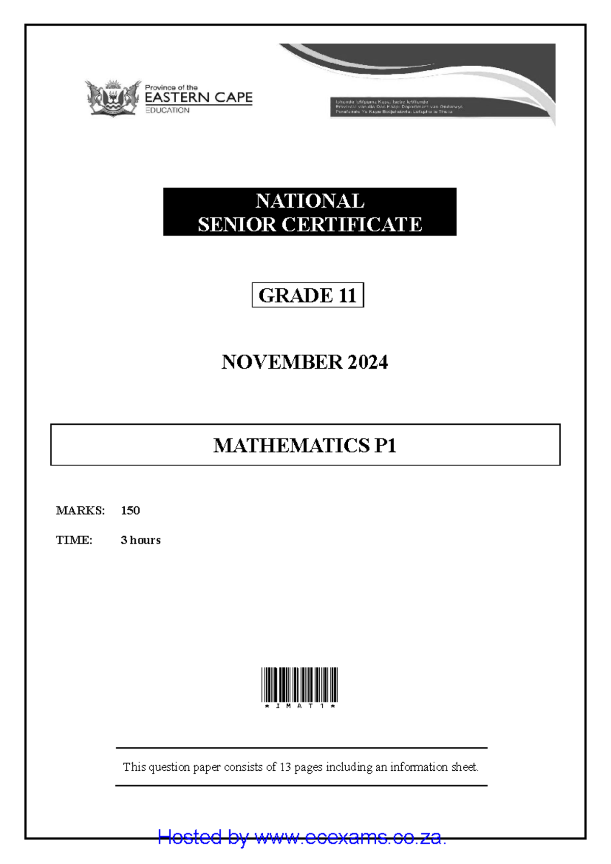 Mathematics P1 Grade 11 November 2024 Question Paper - Studocu