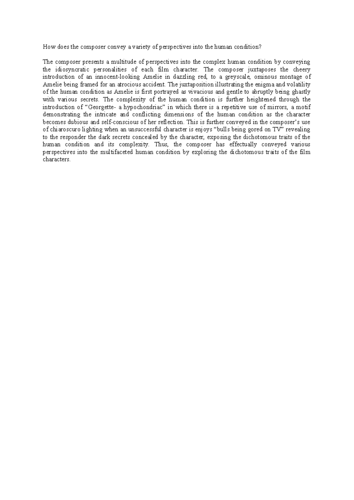 Amelie Paragraph - Sample - How does the composer convey a variety of ...