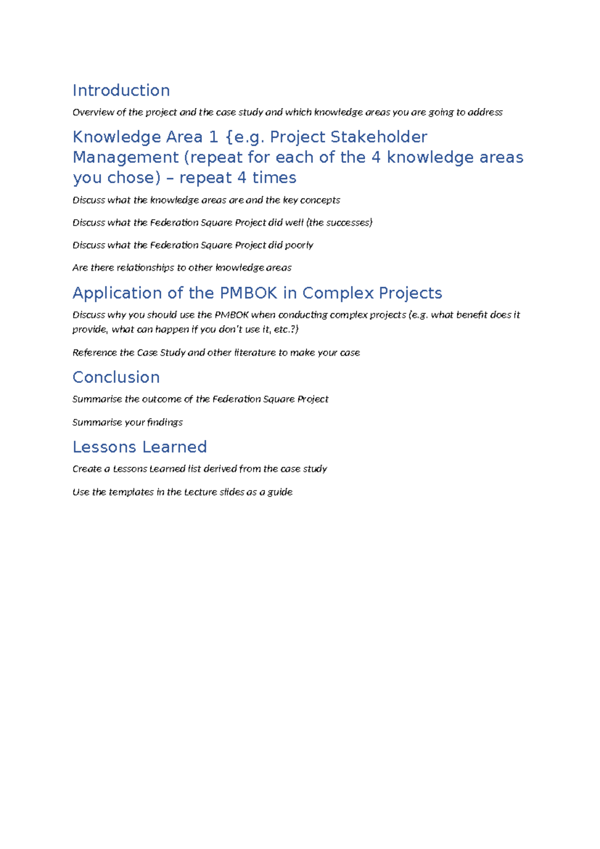 Assignment 1 Guidance: Project Management Knowledge Areas & Case Study ...