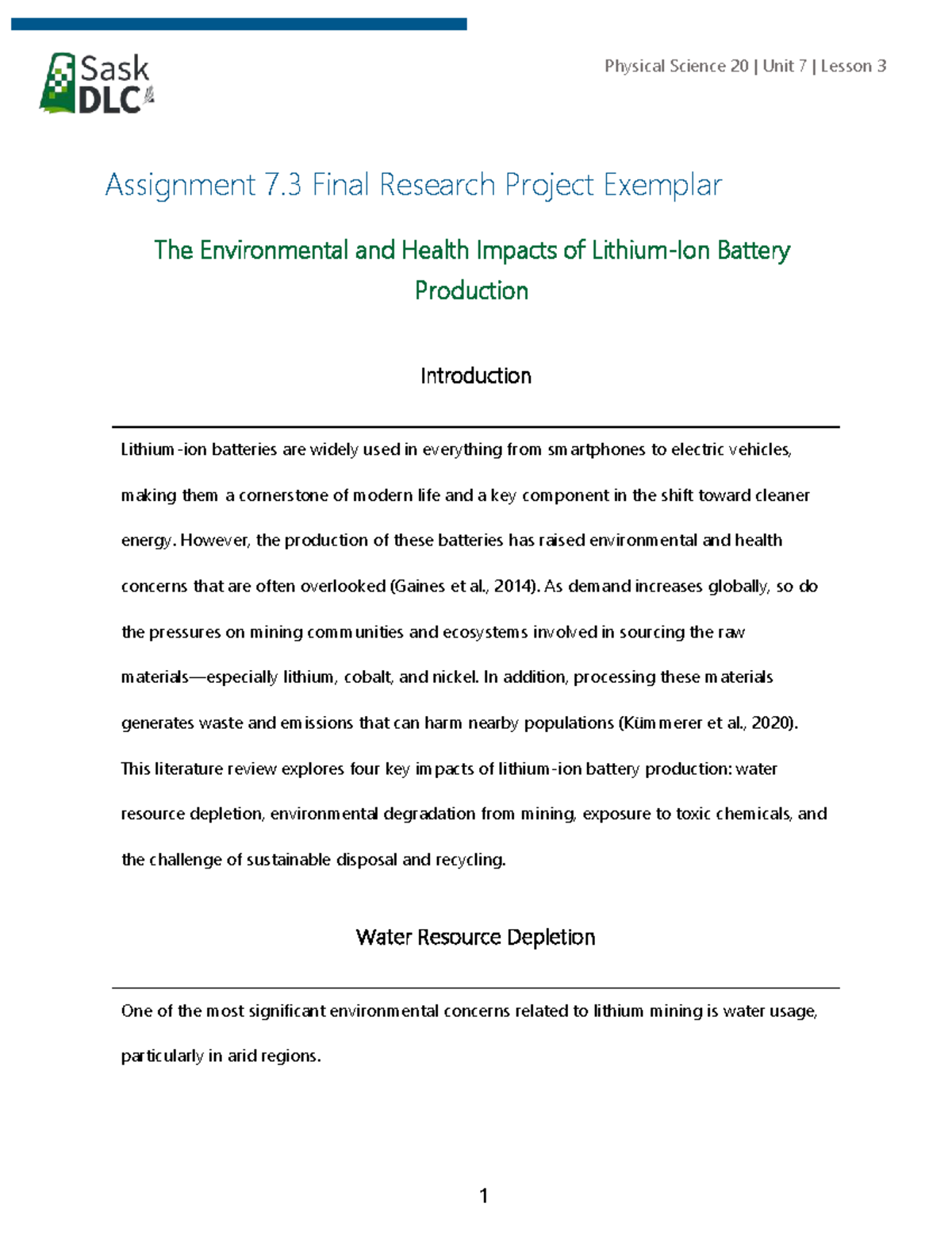 Physical Science 20 Unit 7 Lesson 3 Final Research Project ...