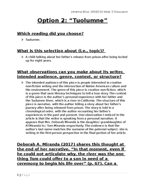 [Solved] write a 100 to 175word - English comp 1 (Eng/110) - Studocu