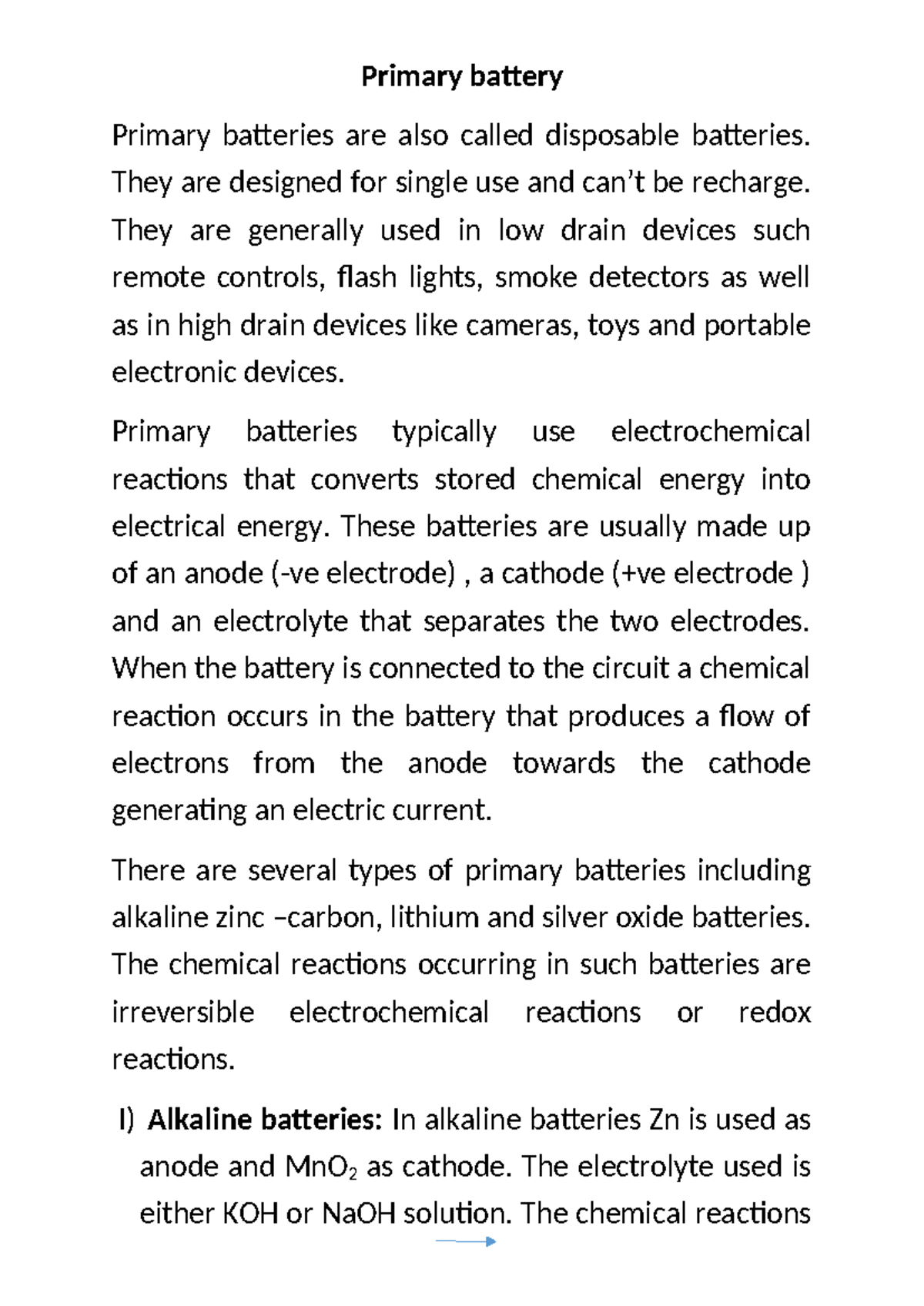 PS101: Overview of Primary and Secondary Battery Technologies - Studocu