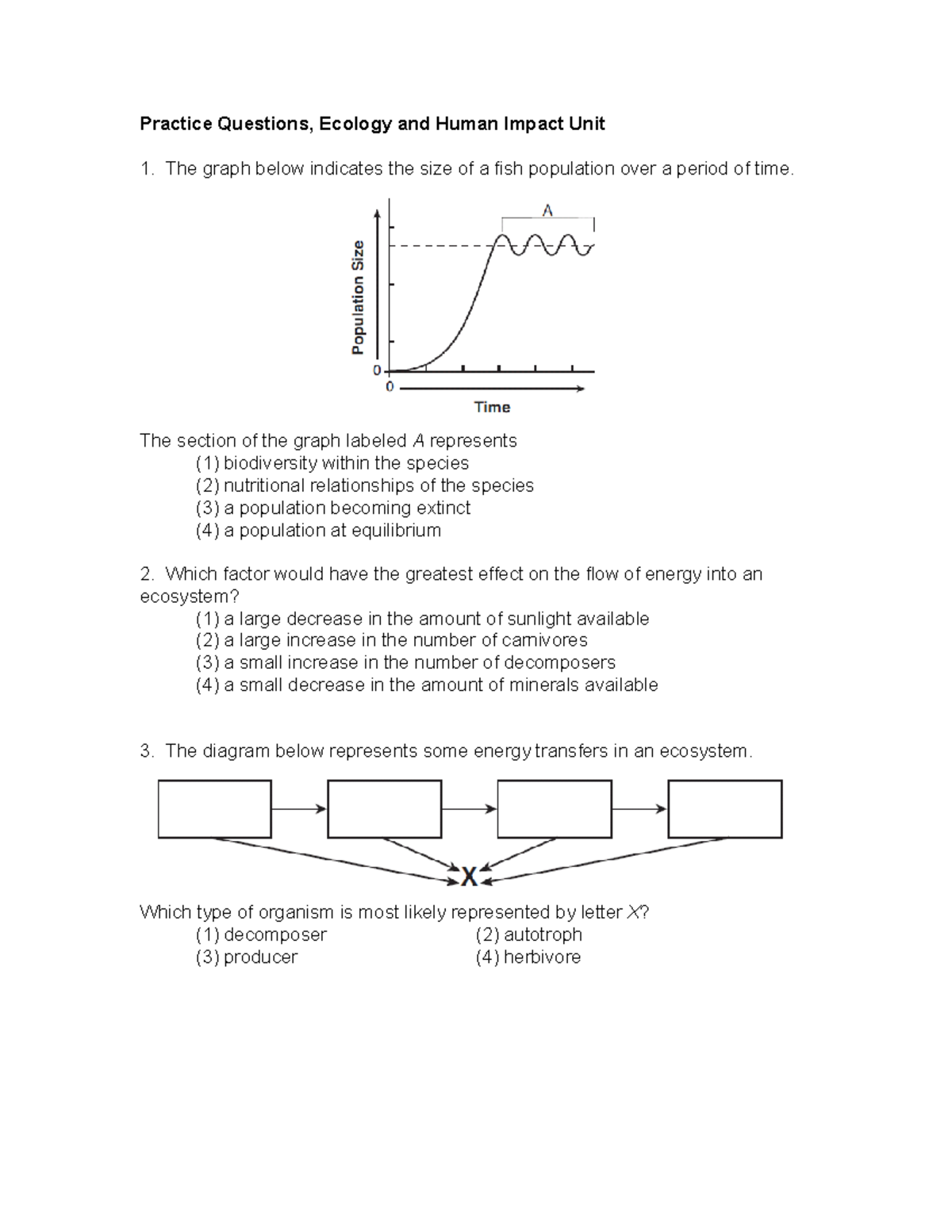 Ecology & Human Impact Unit Review Questions - Practice Test - Studocu