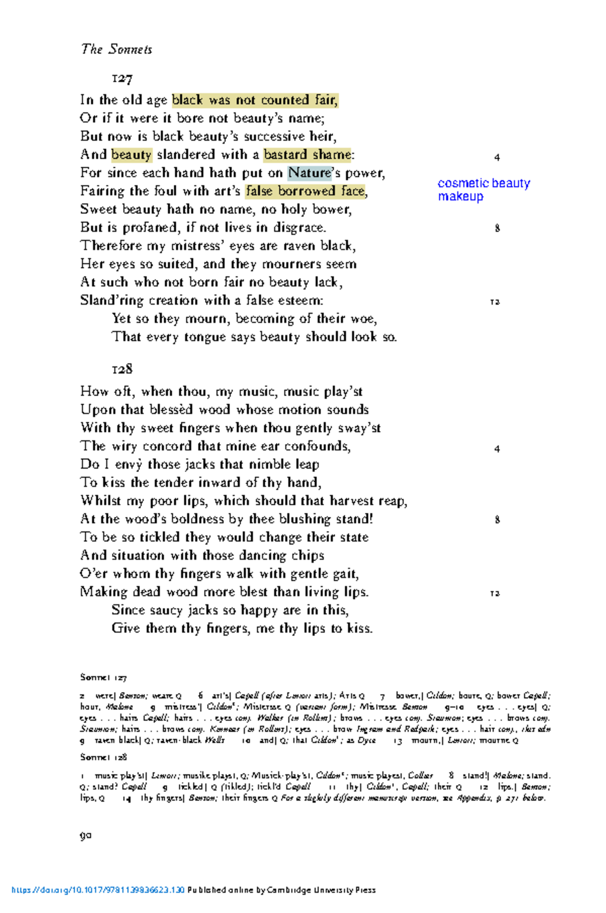 Shakespeare's Sonnets 127 & 128: Analysis and Commentary - Studocu