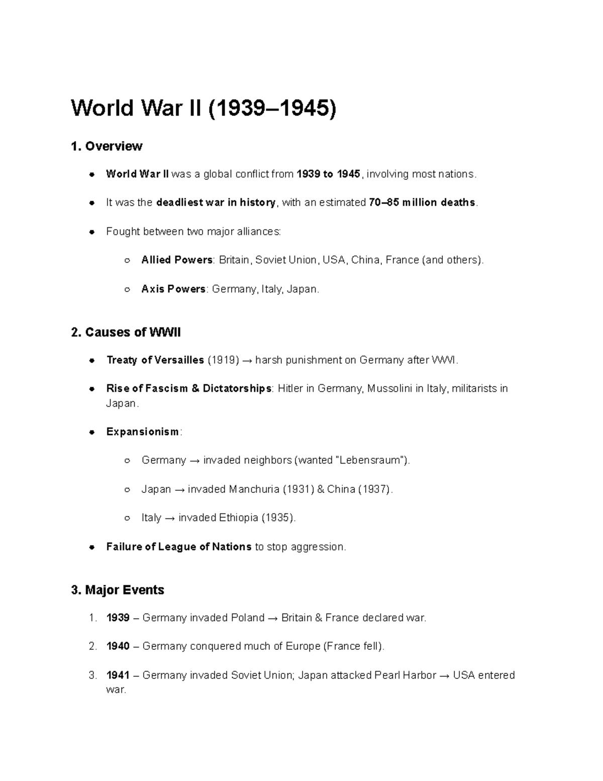World War II Overview and Major Events (1939-1945) - Studocu