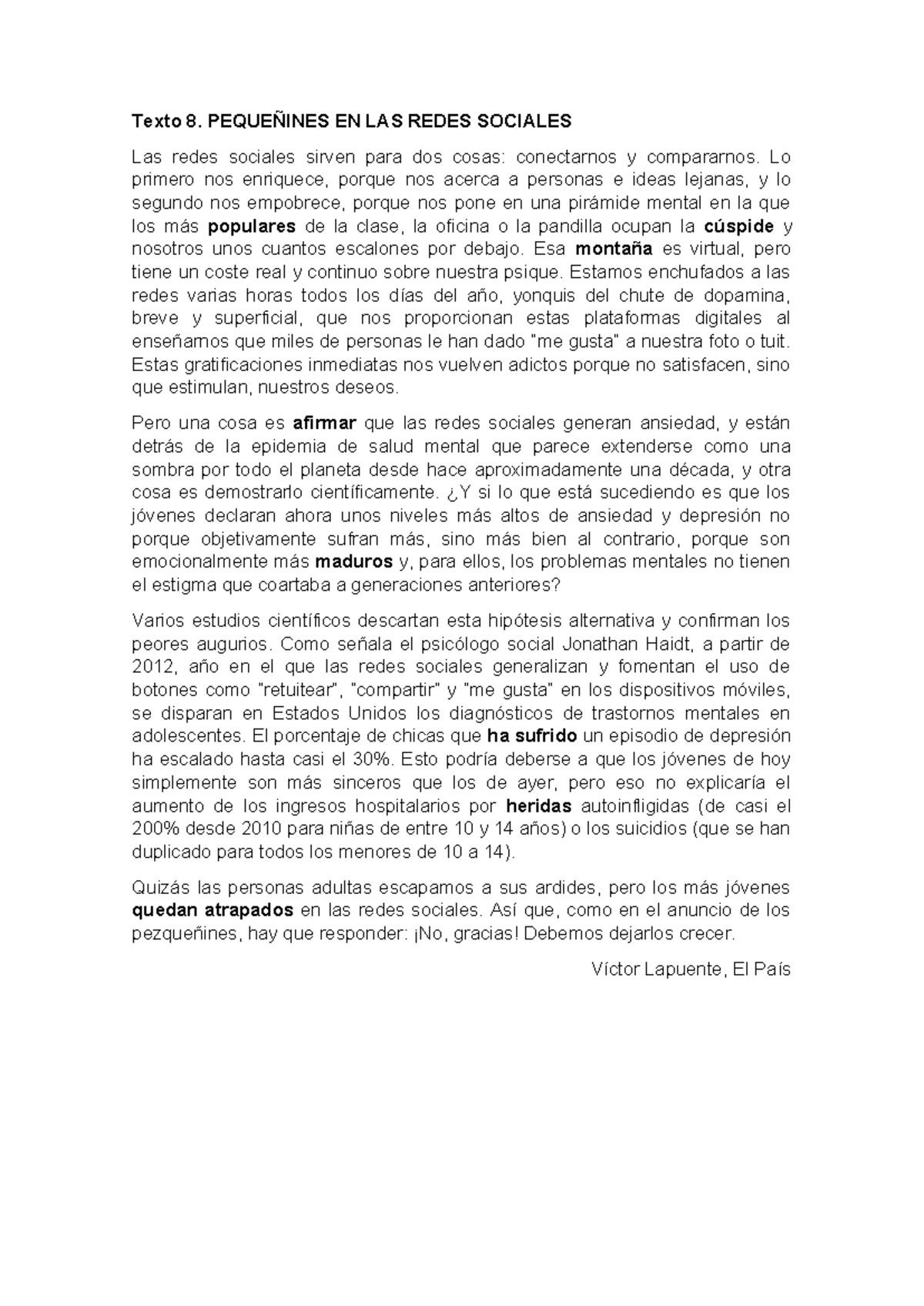 Texto 8. Impacto de las Redes Sociales en la Salud Mental - Studocu