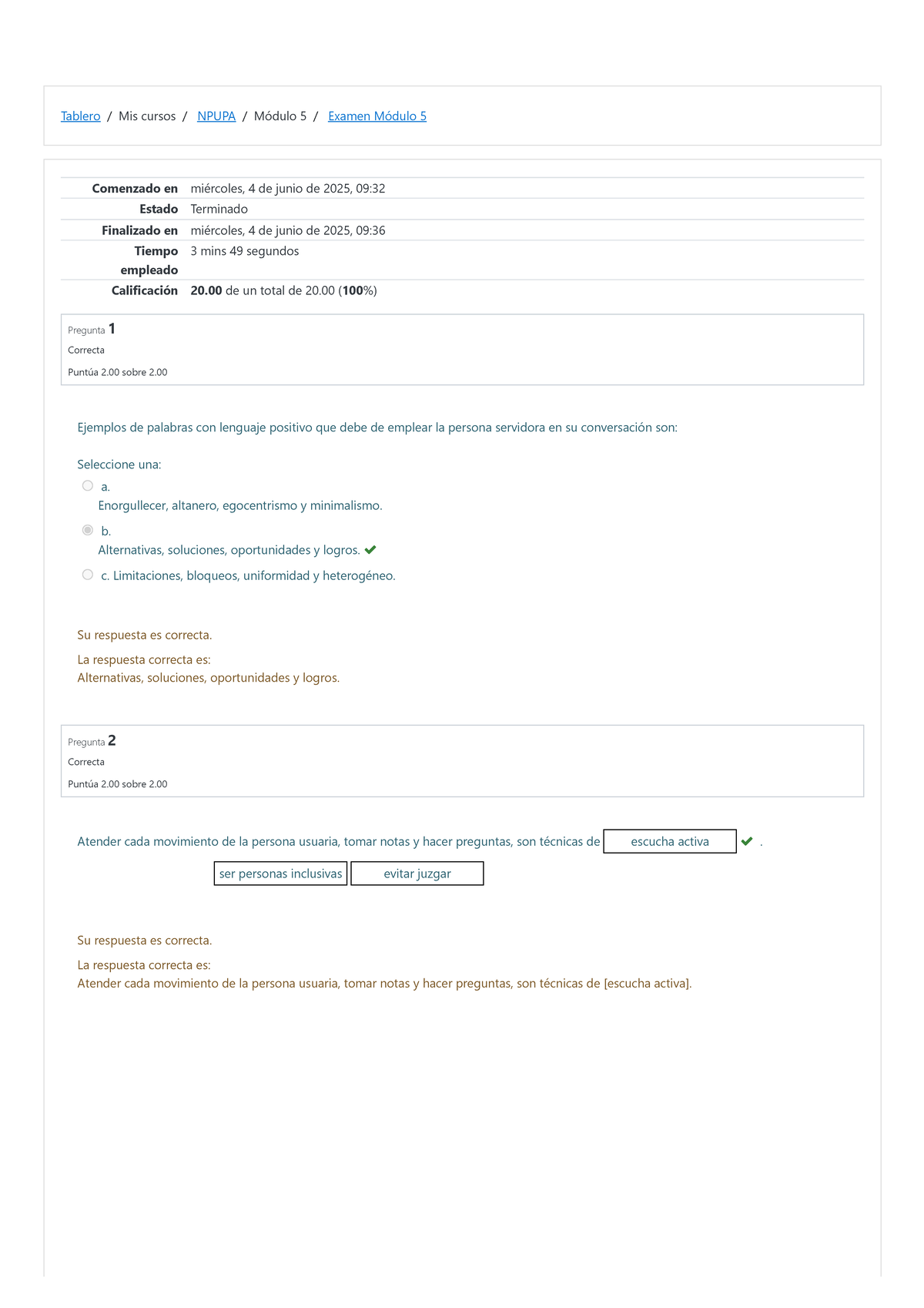 Examen Módulo 5 NPUPA: Revisión de Intentos y Respuestas Correctas - Studocu