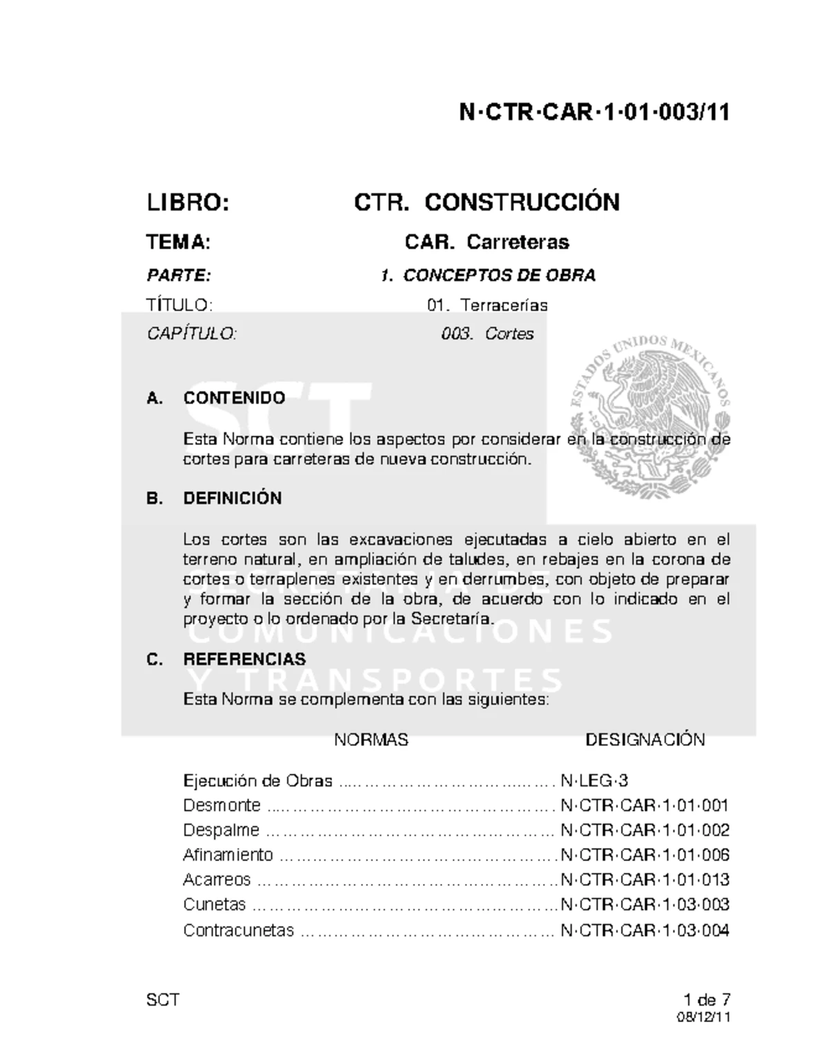 N-CTR-CAR-1-01-001-11 Desmonte - 1 de 5 SCT N·CTR·CAR·1·01·001/ LIBRO ...
