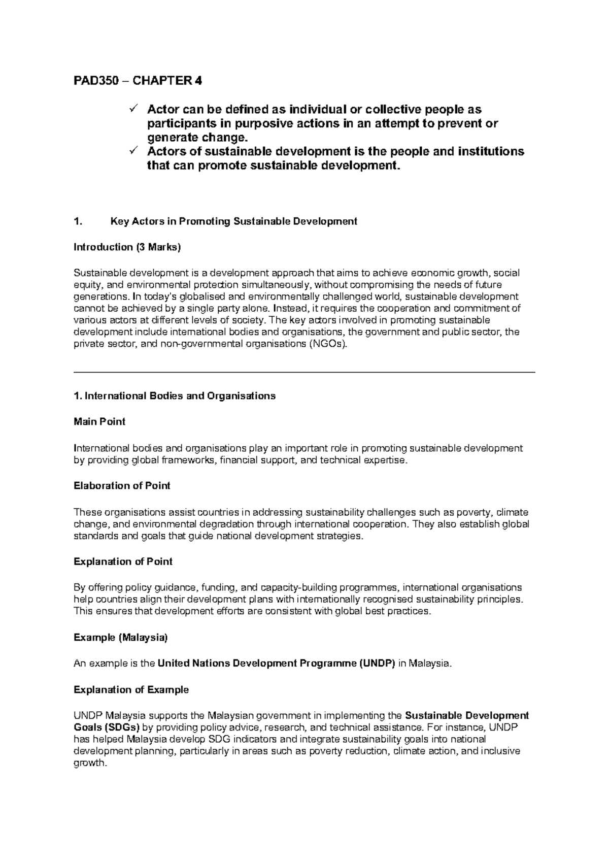 PAD350 CHAPTER 4 - Key Actors in Sustainable Development - Studocu