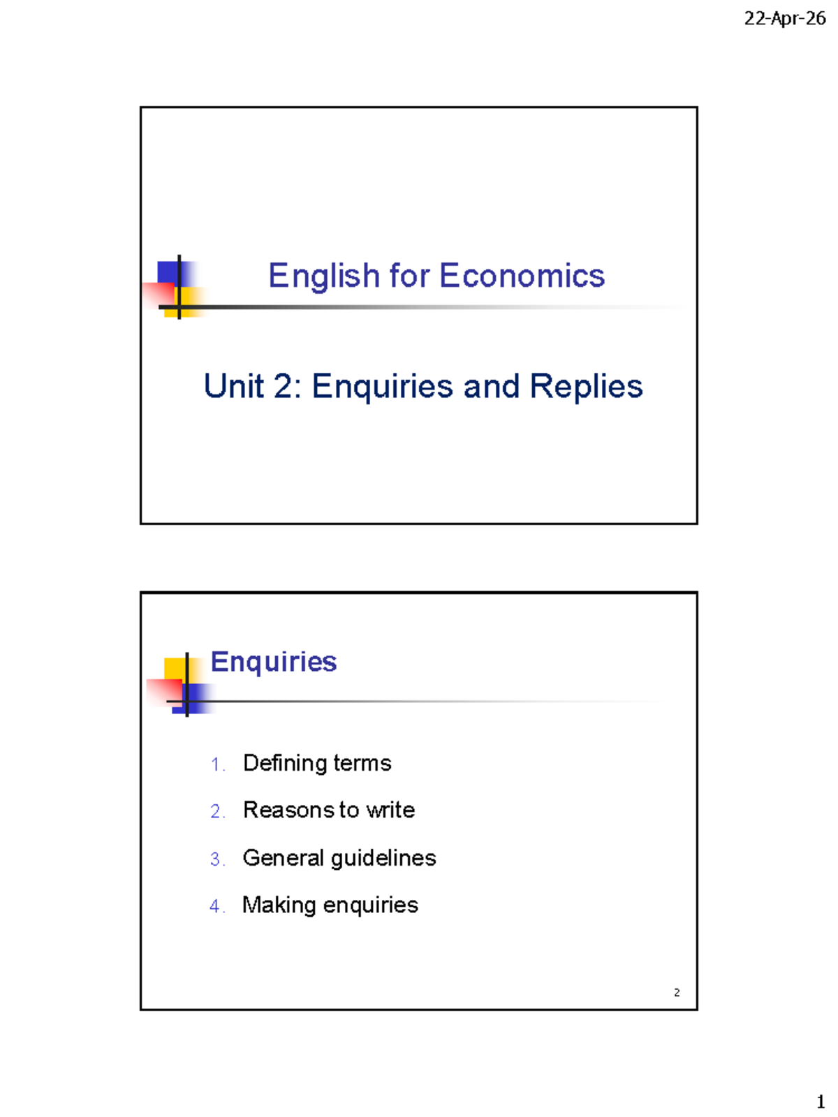 EE Unit 2: Enquiries and Replies - Key Concepts and Examples - Studocu