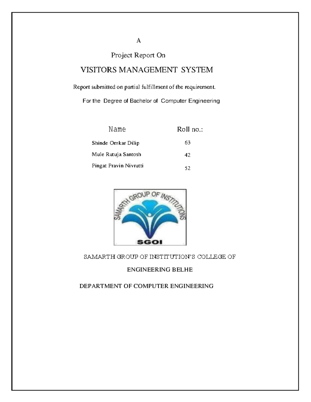 #Visitors Management System Report - A Project Report On VISITORS MANAGEMENT SYSTEM Report ...