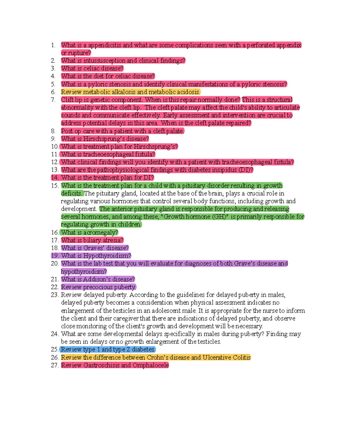 Assessment #4 Review: Pediatric Gastrointestinal Disorders and ...