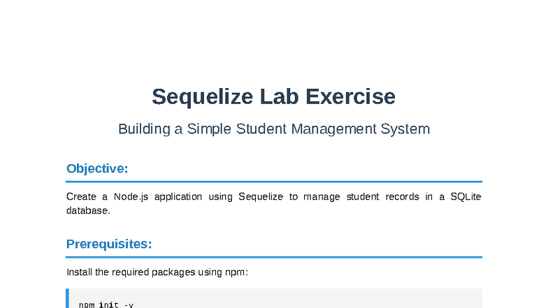 Sequelize Lab Exercise: Building a Student Management System - Studocu